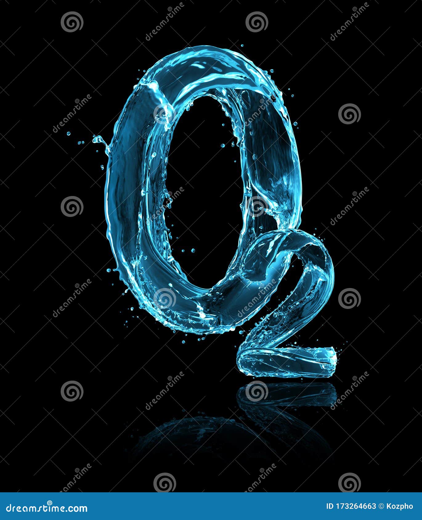Chemical Formula of Oxygen Made of Water Splashes on a Black Background ...