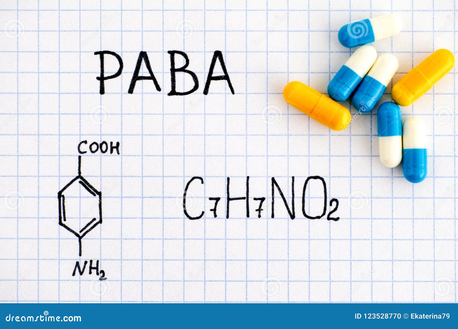 Chemical Formula of PABA with Some Pills. Stock Photo - Image of ...