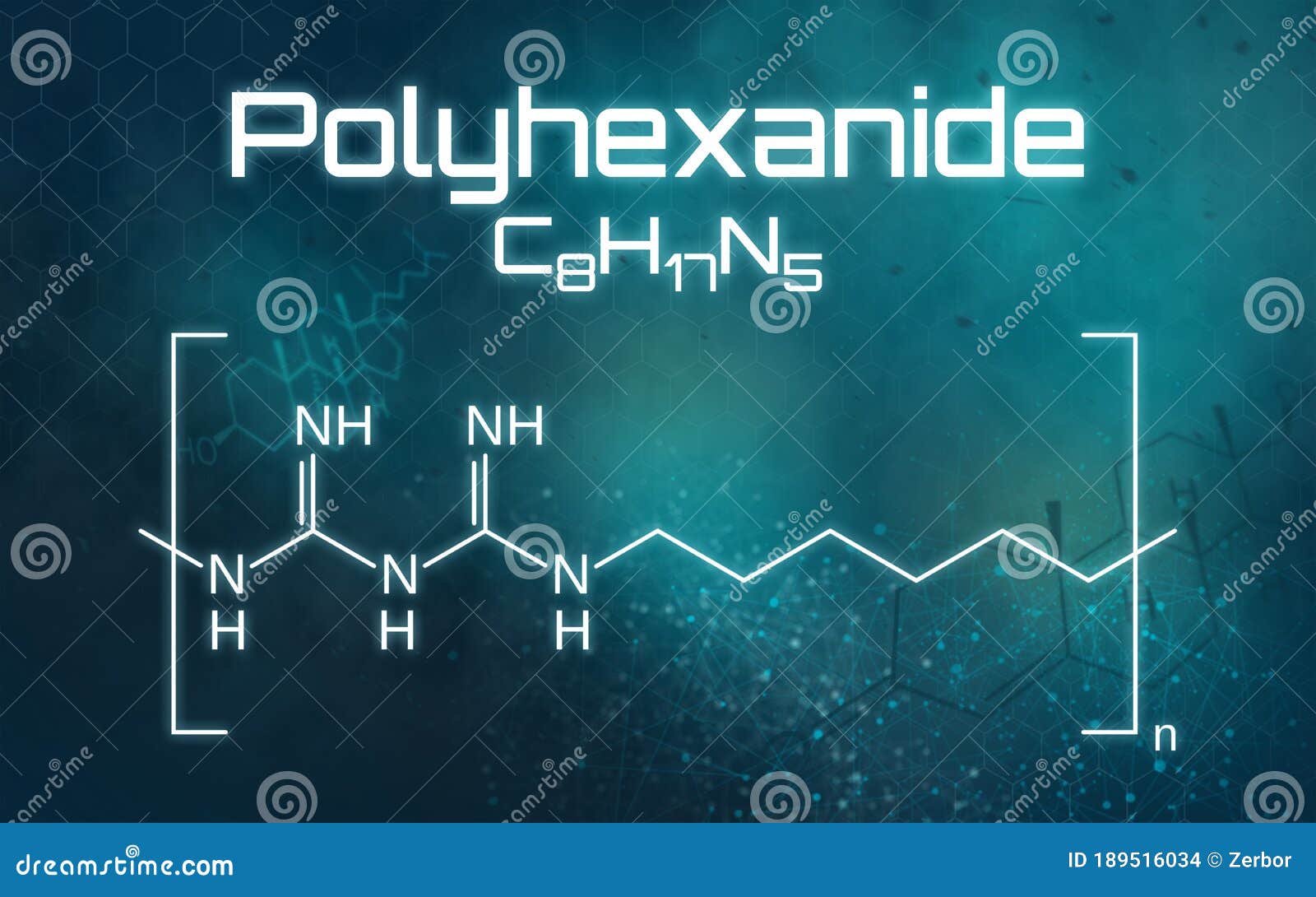 Chemical Formula of Polyhexanide on a Futuristic Background Stock ...