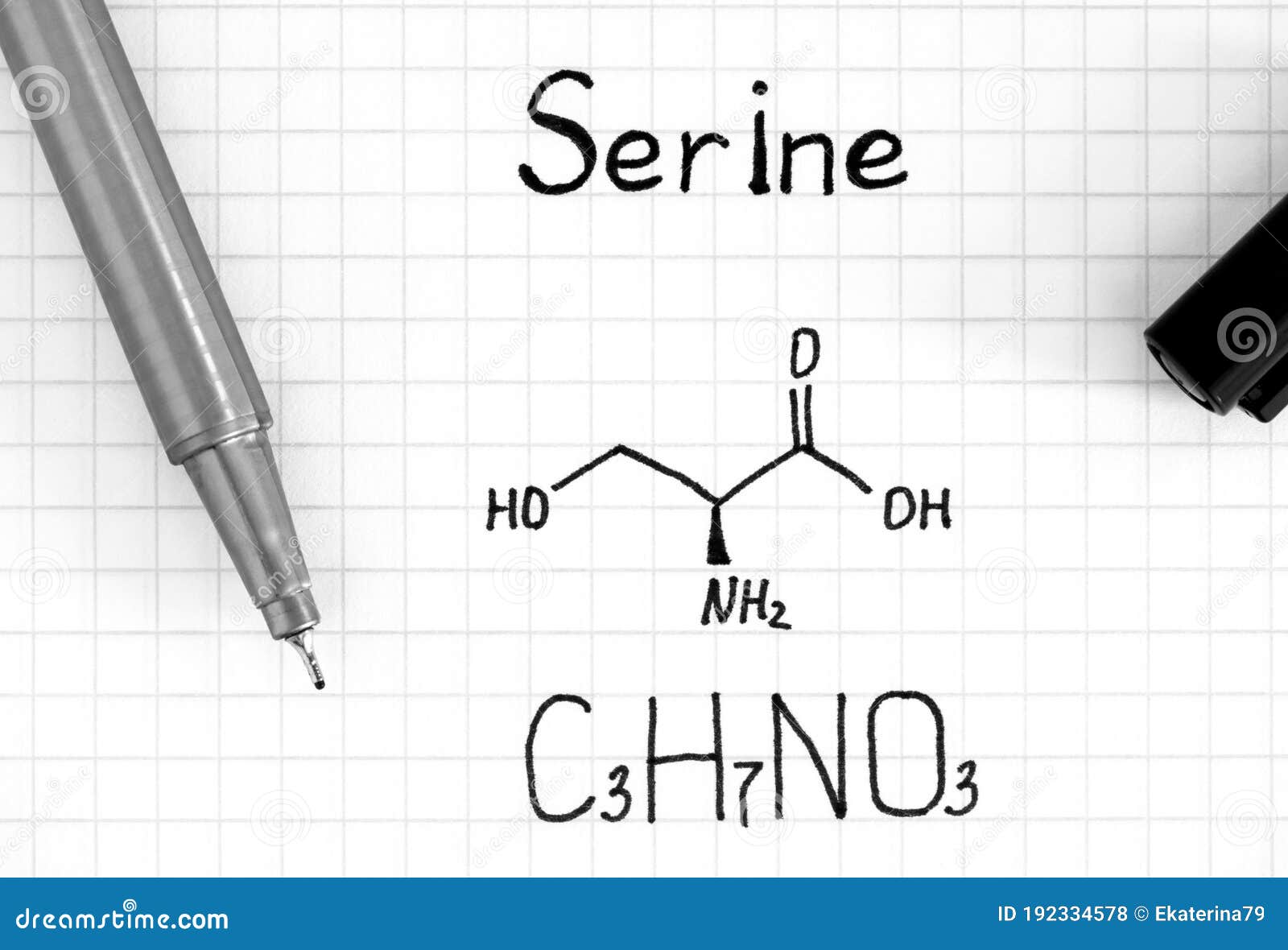 Chemical Formula of Serine with Pen Stock Photo - Image of c3h7no3 ...
