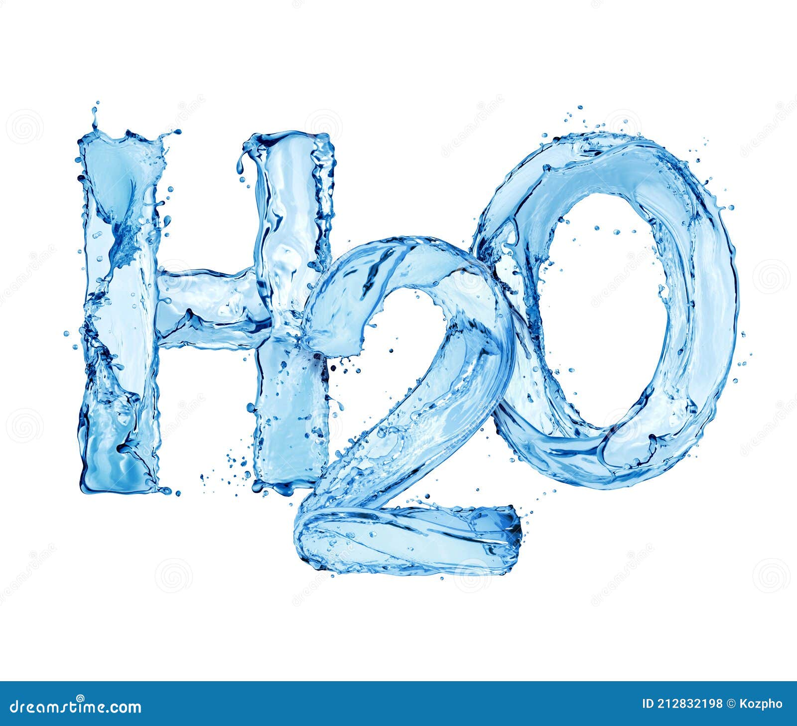 Chemical Formula of Water H2O Made of Water Splashes, Isolated on White ...