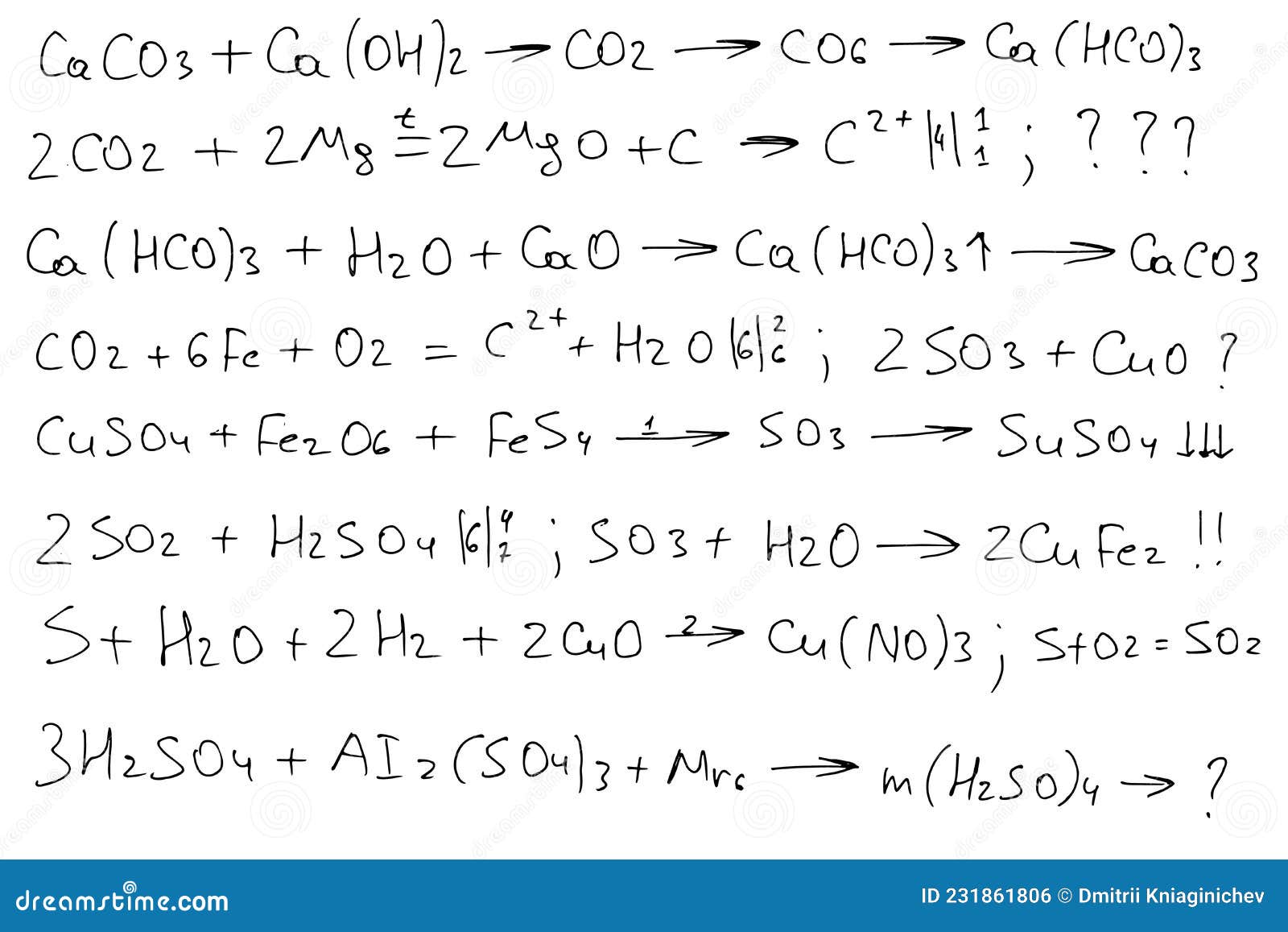 Chemical Formulas. Handwritten on a White Background Stock Vector ...
