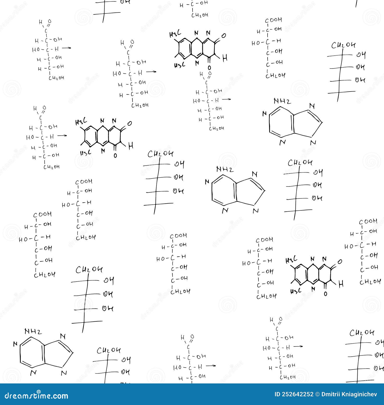 Chemical Formulas. Scientific, Educational Background. Seamless Pattern ...