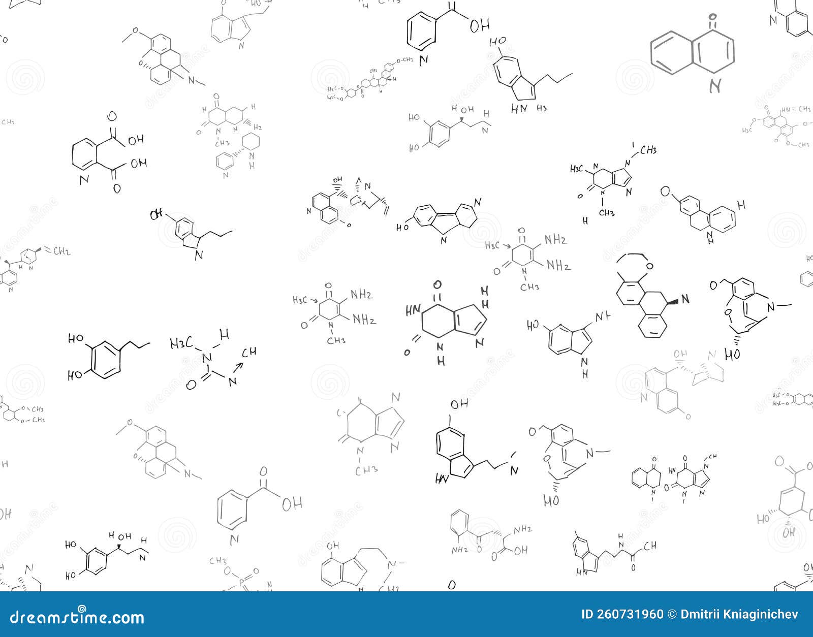 Chemical Formulas. Scientific, Educational Background on White. Hand ...