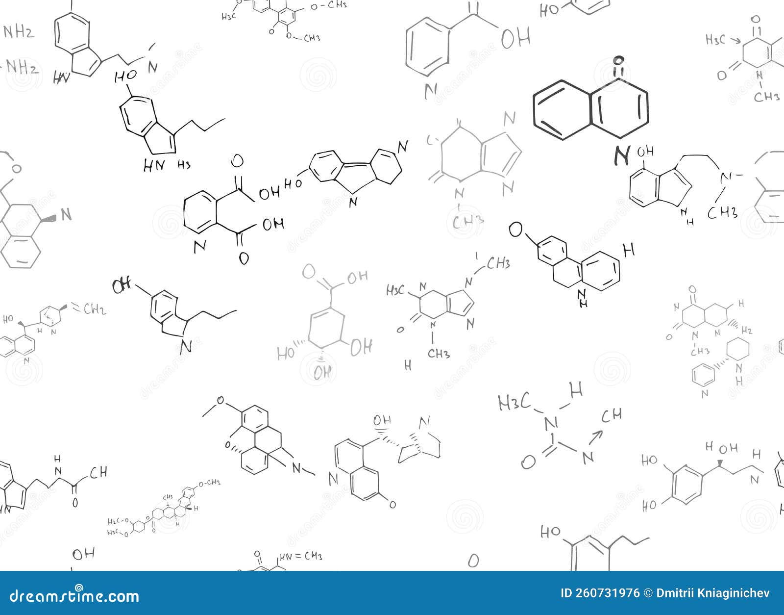 Chemical Formulas. Scientific, Educational Background on White. Hand ...
