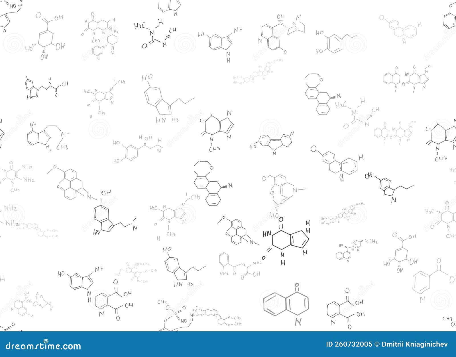 Chemical Formulas. Scientific, Educational Background On White. Hand ...