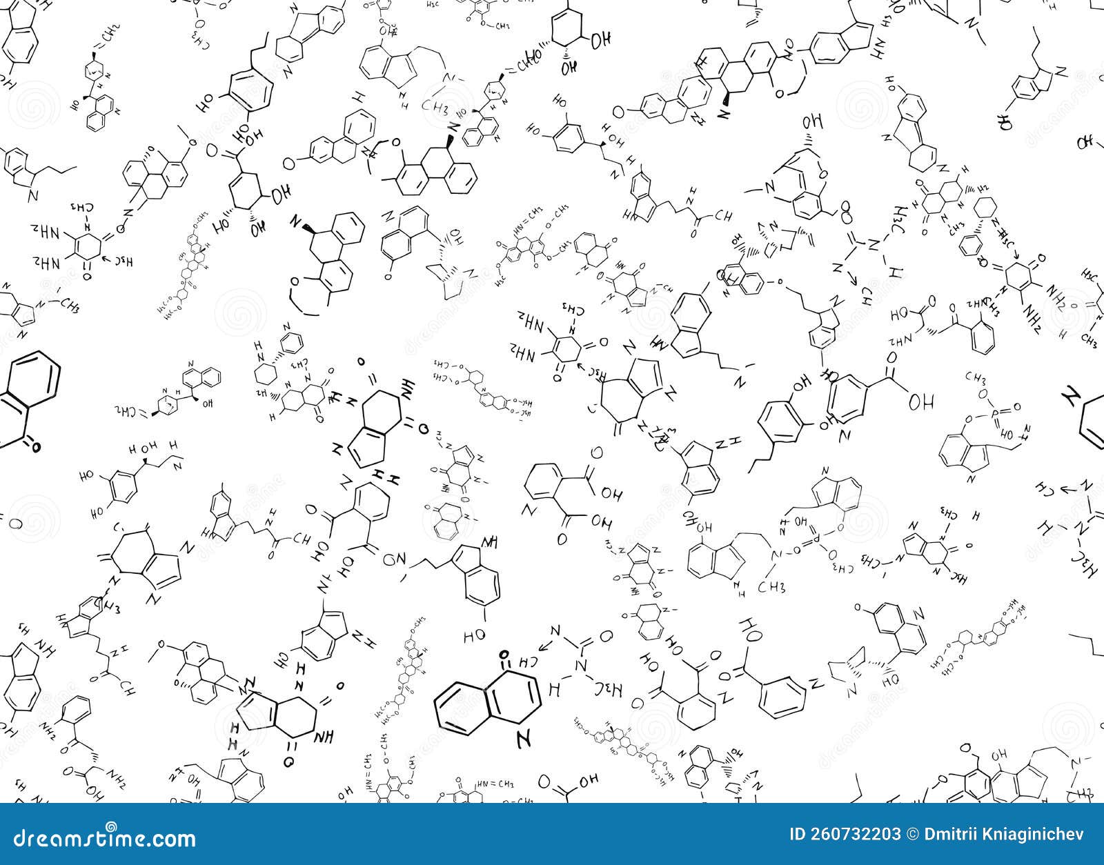 Chemical Formulas. Scientific, Educational Background On White. Hand ...