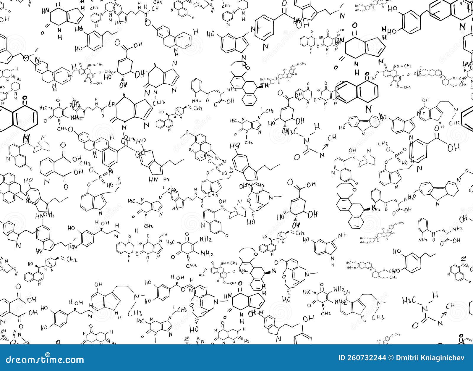 Chemical Formulas. Scientific, Educational Background on White. Hand ...