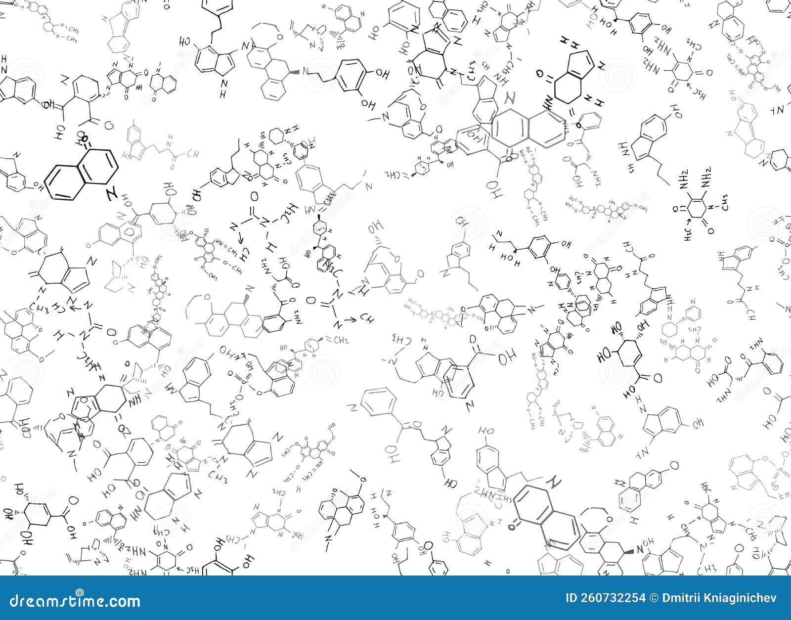 Chemical Formulas. Scientific, Educational Background on White. Hand ...