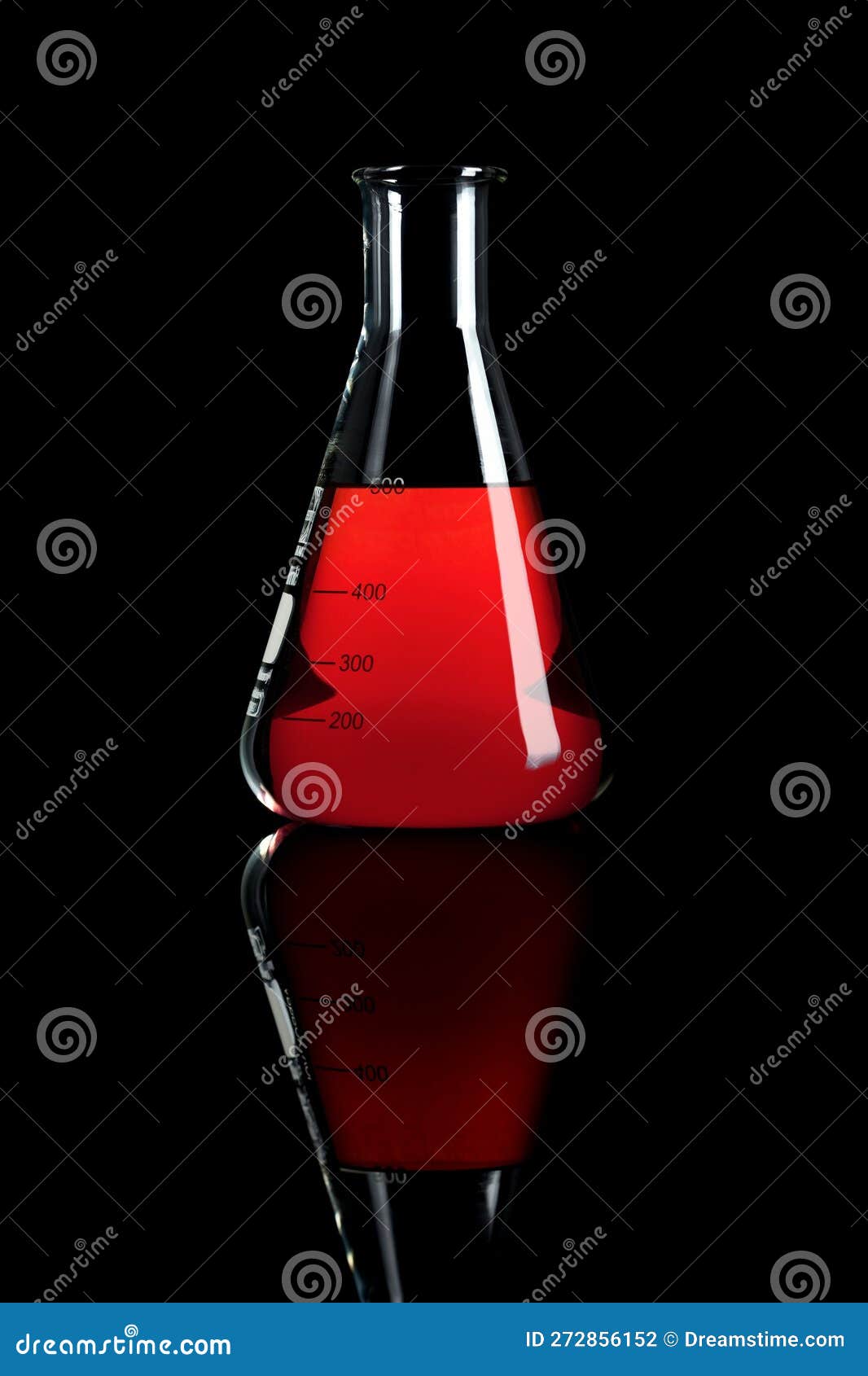 Chemical Glasswork Erlenmeyer with Red Fluid Isolated on a Black ...