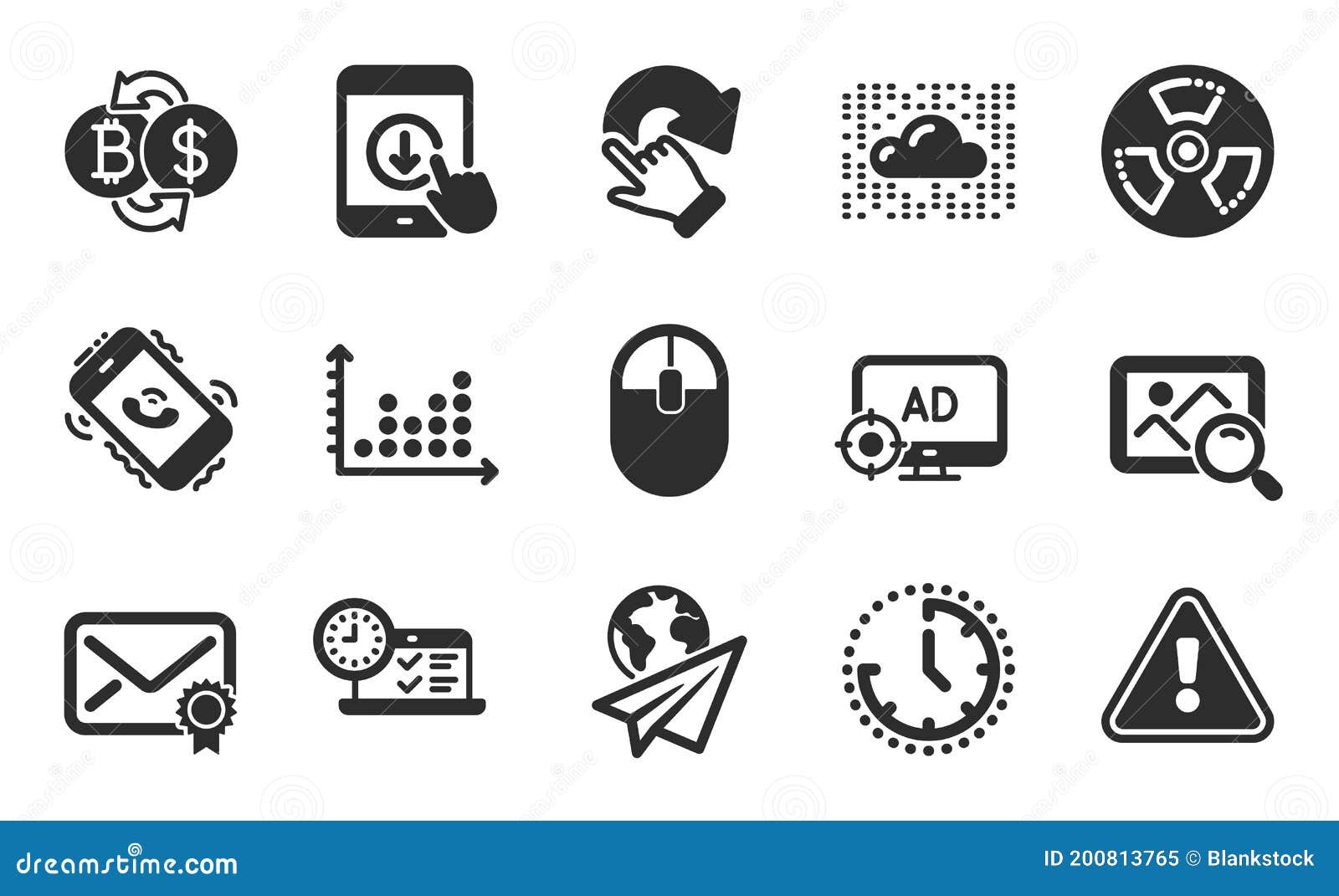 Chemical Hazard, Paper Plane and Time Icons Set. Computer Mouse ...