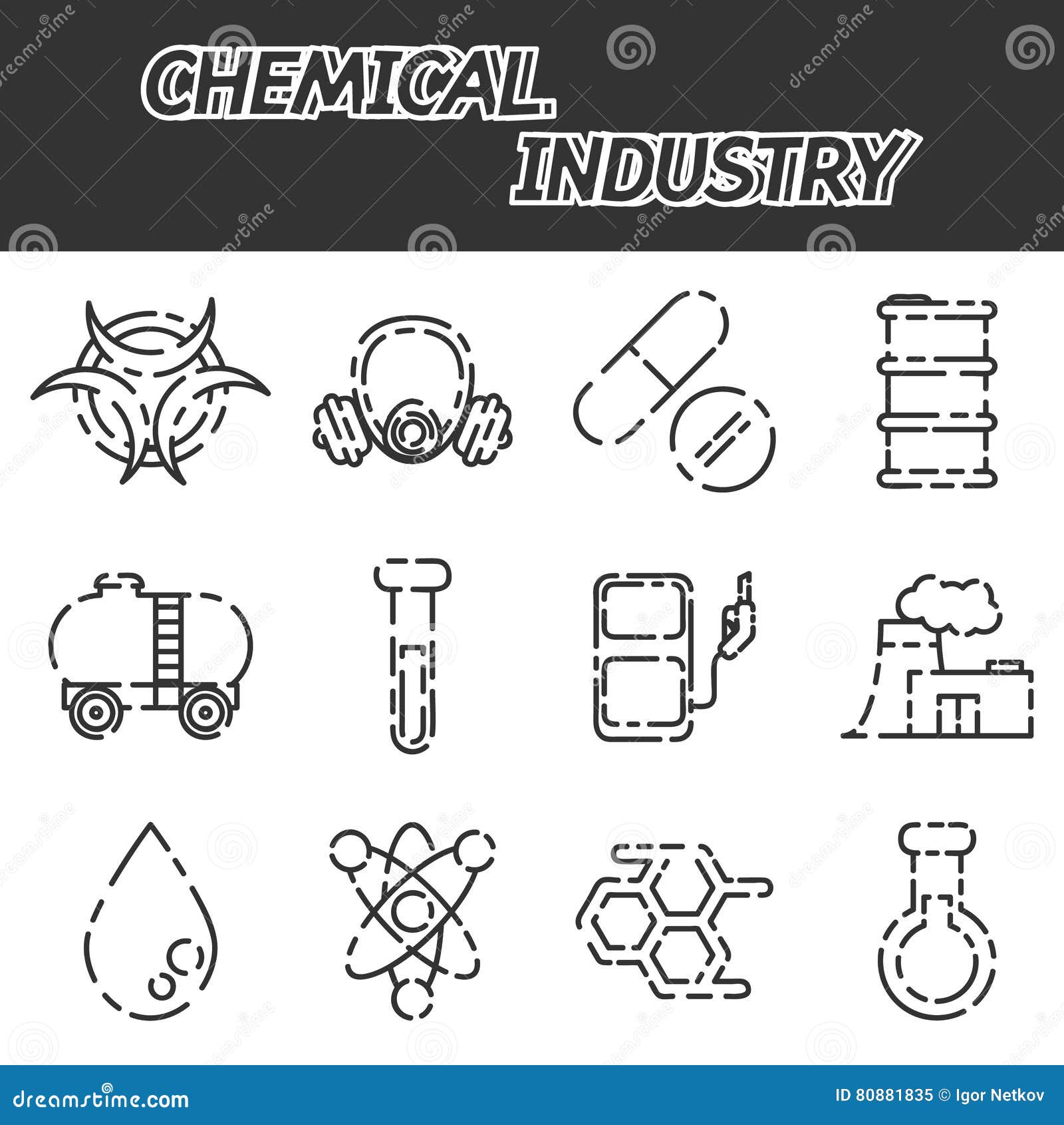 Chemical industry icon set stock vector. Illustration of automated ...