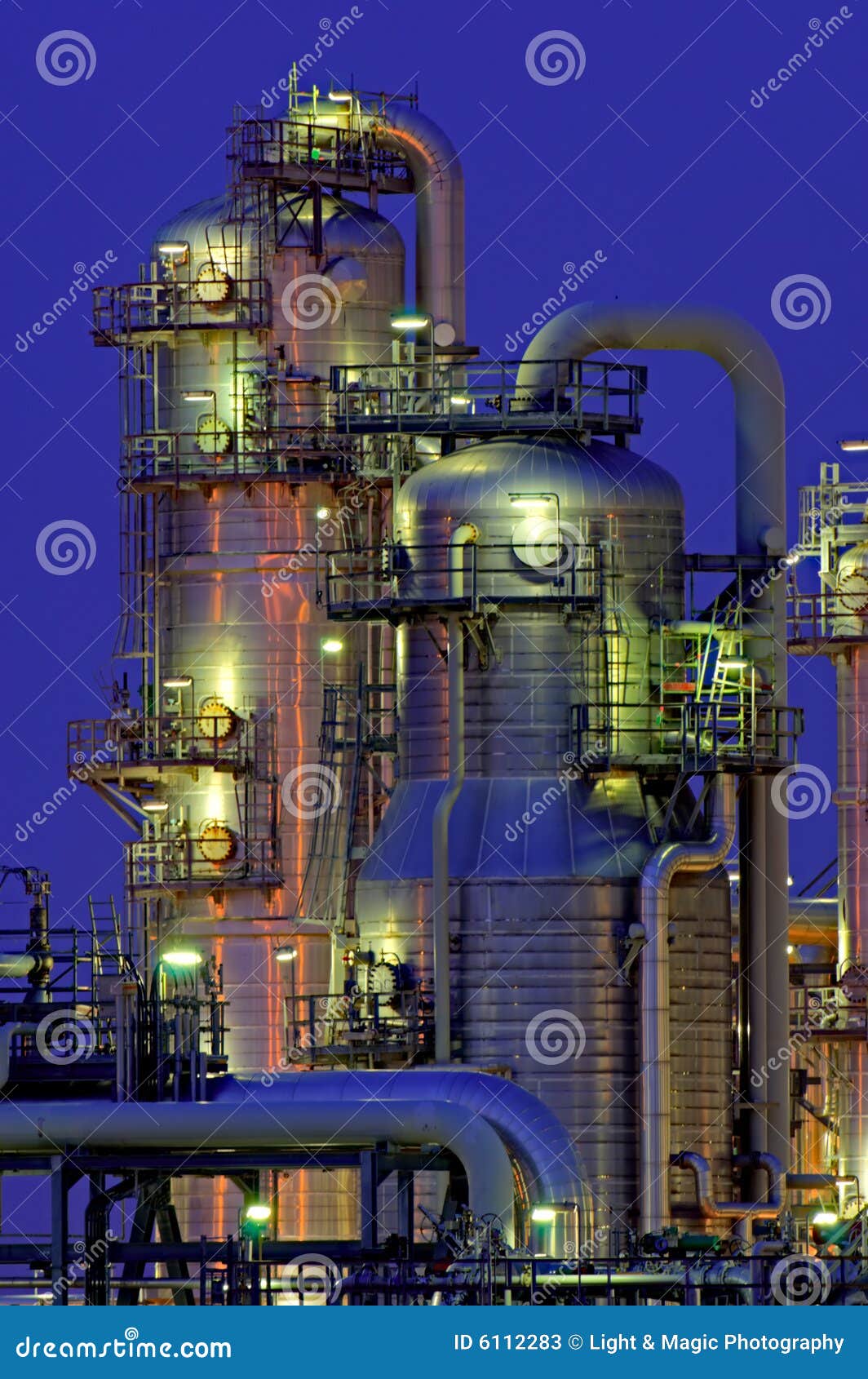 Chemical Installation at Night Stock Image - Image of pipes ...