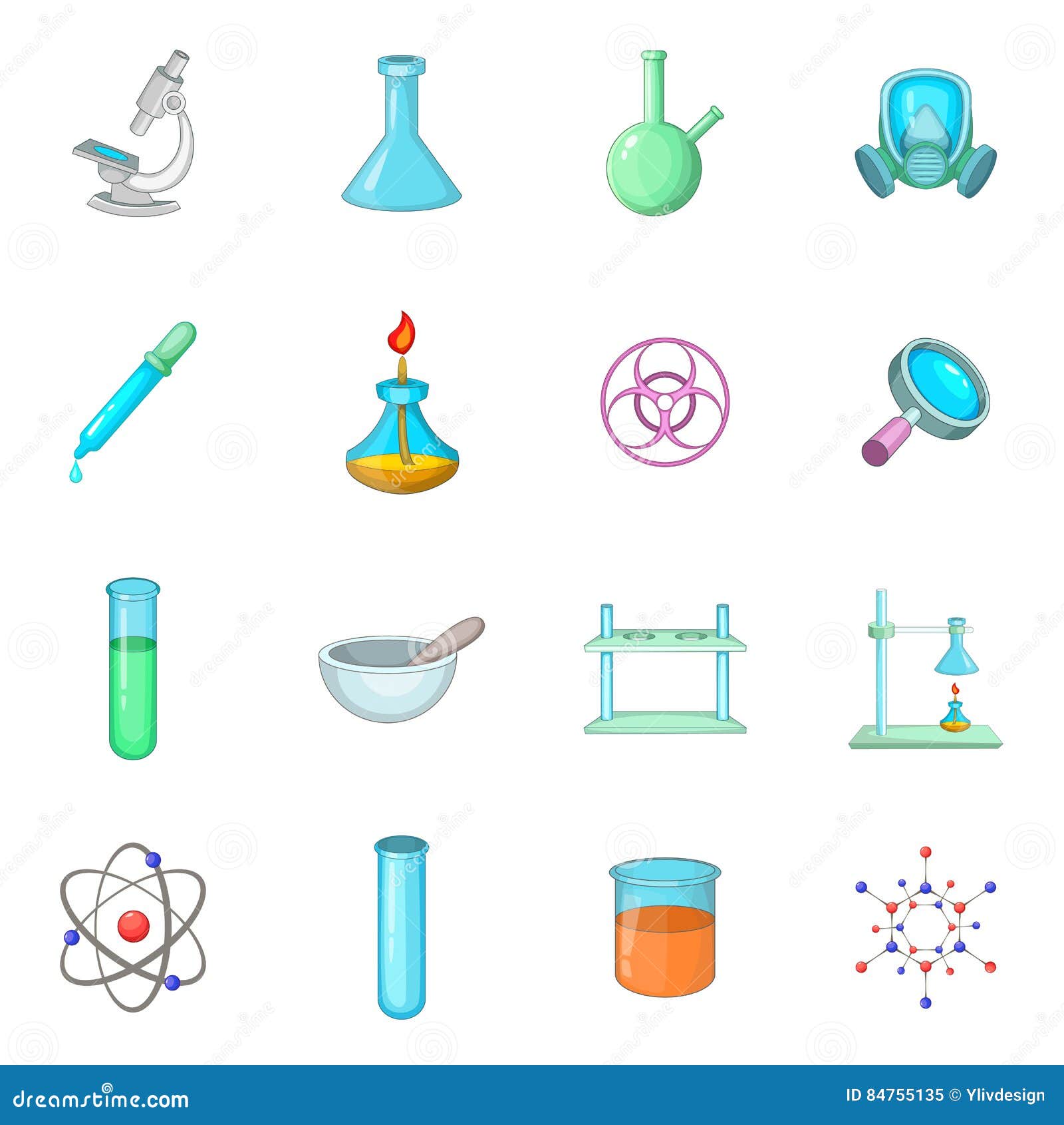 Chemical Lab Icons Set, Cartoon Style Stock Vector - Illustration of ...