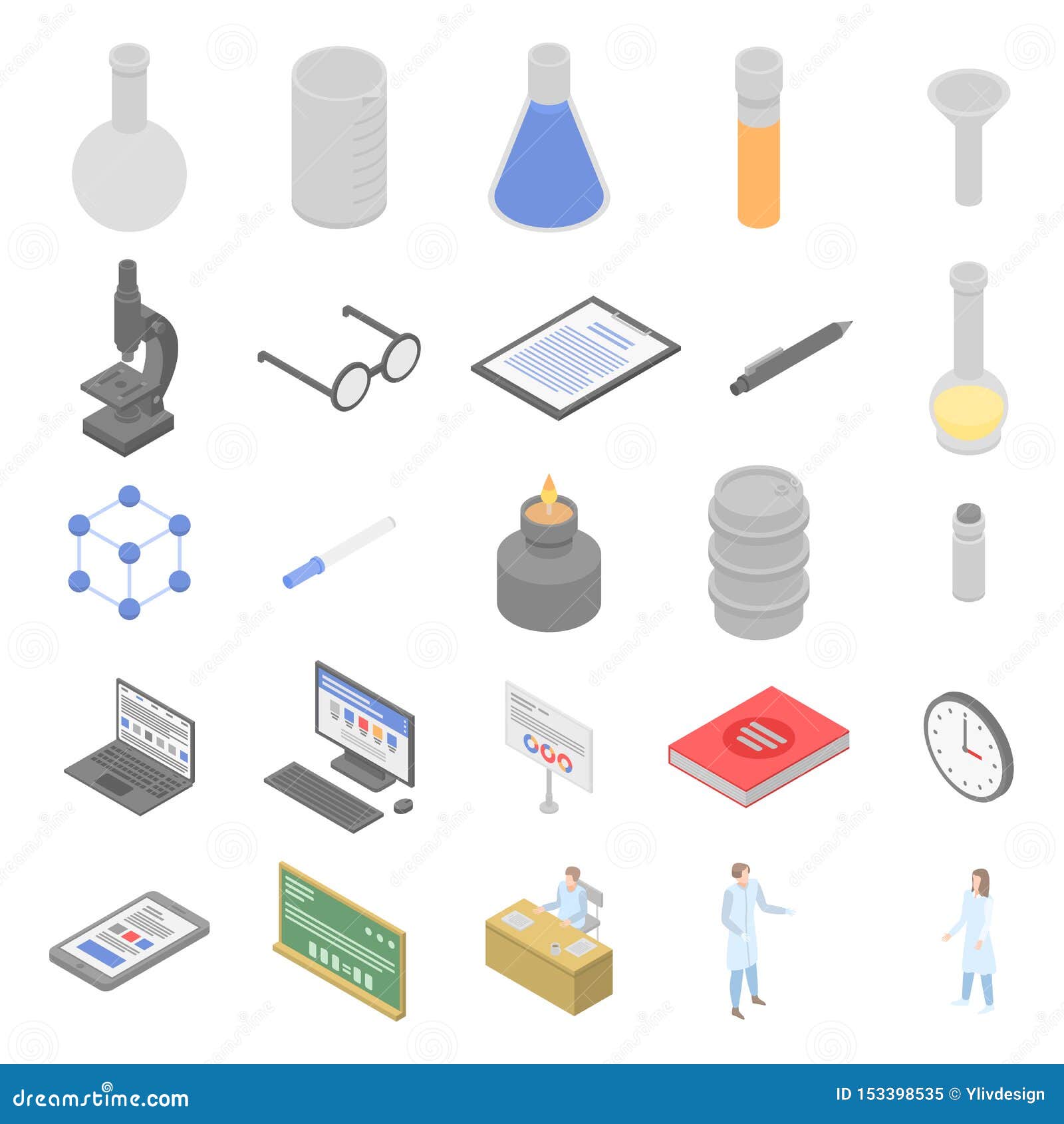 Chemical Laboratory Experiment Icons Set, Isometric Style Stock Vector ...