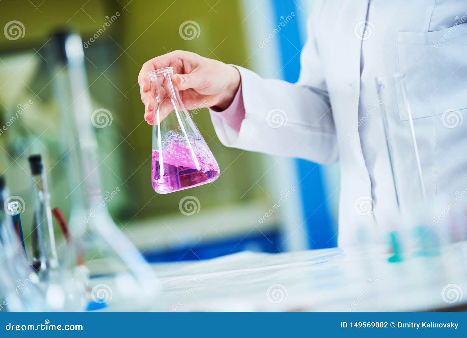 Chemical Laboratory. Hand with Flask with Solution Stock Photo - Image ...