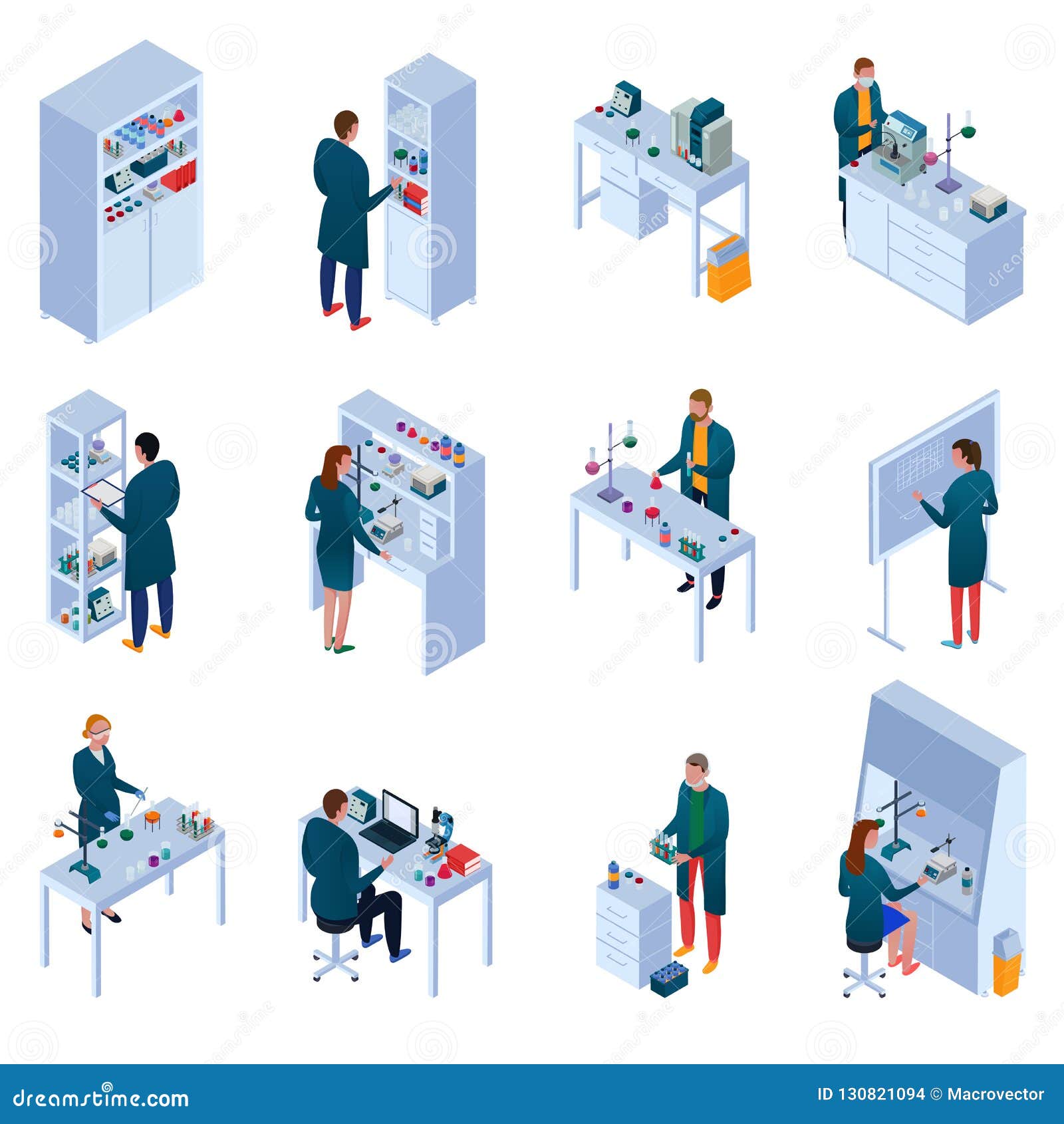 Chemical Laboratory Isometric Icons Set Stock Vector - Illustration of ...