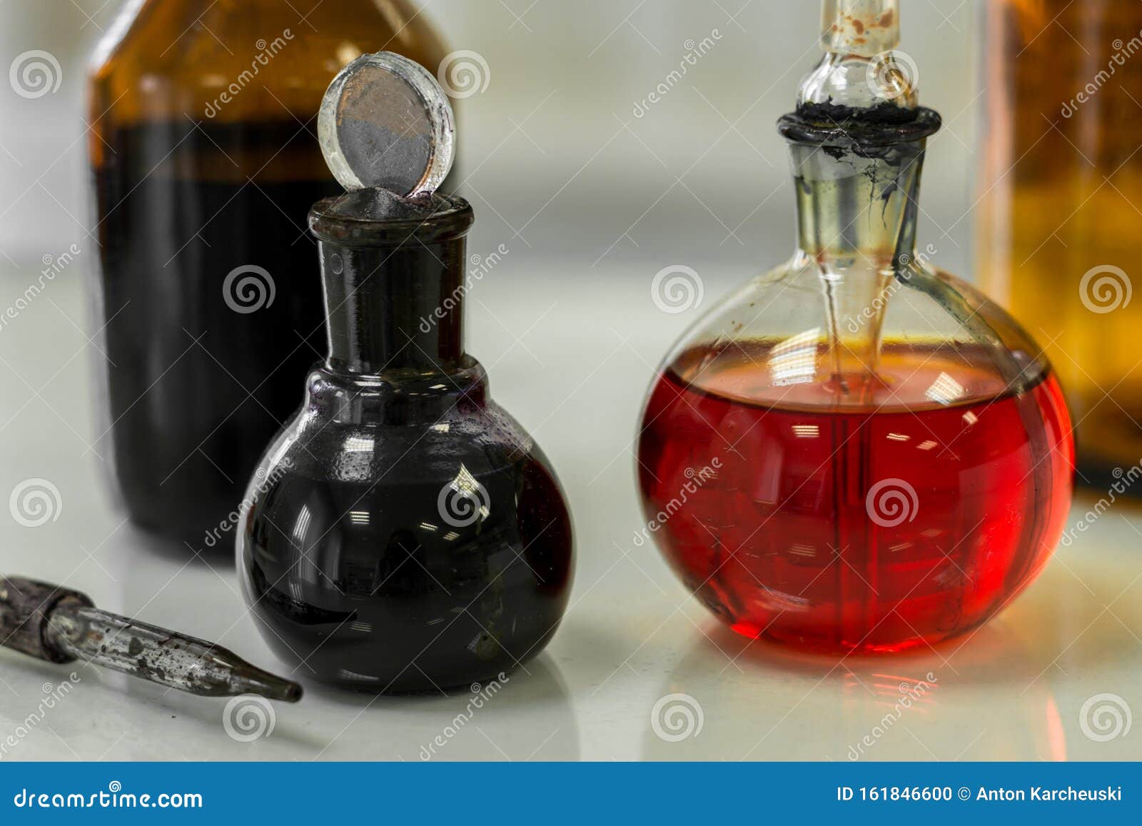 On the Table are: Chemical Glassware, Inside the Indicators, Red and ...