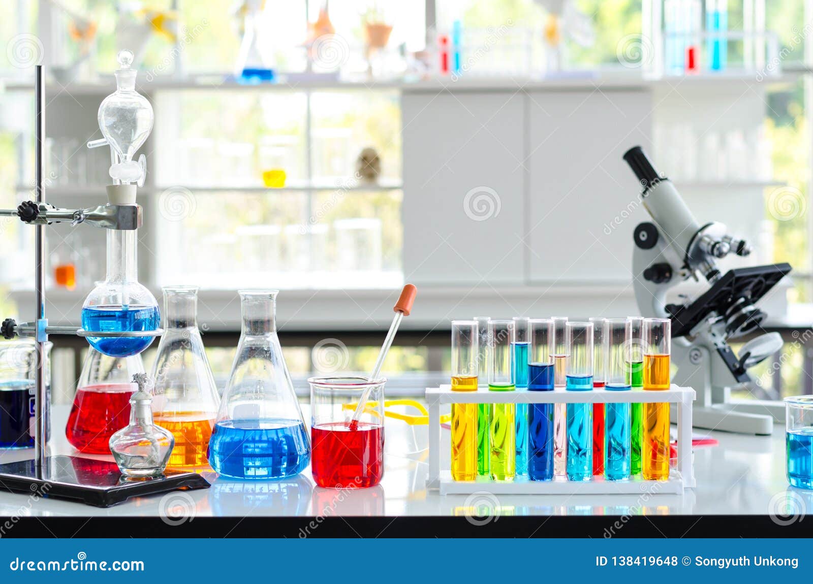 Chemical Liquid Test Tube and Microscope in Laboratory. Stock Photo ...