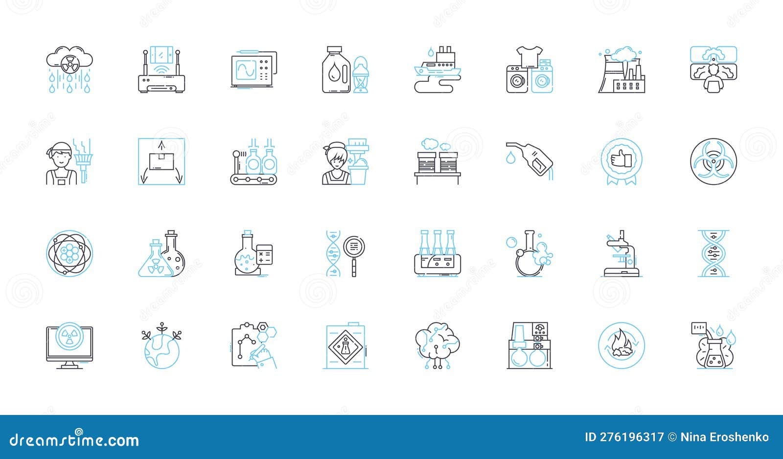 Chemical Manufacturing Linear Icons Set. Synthesis, Formula, Reactant ...