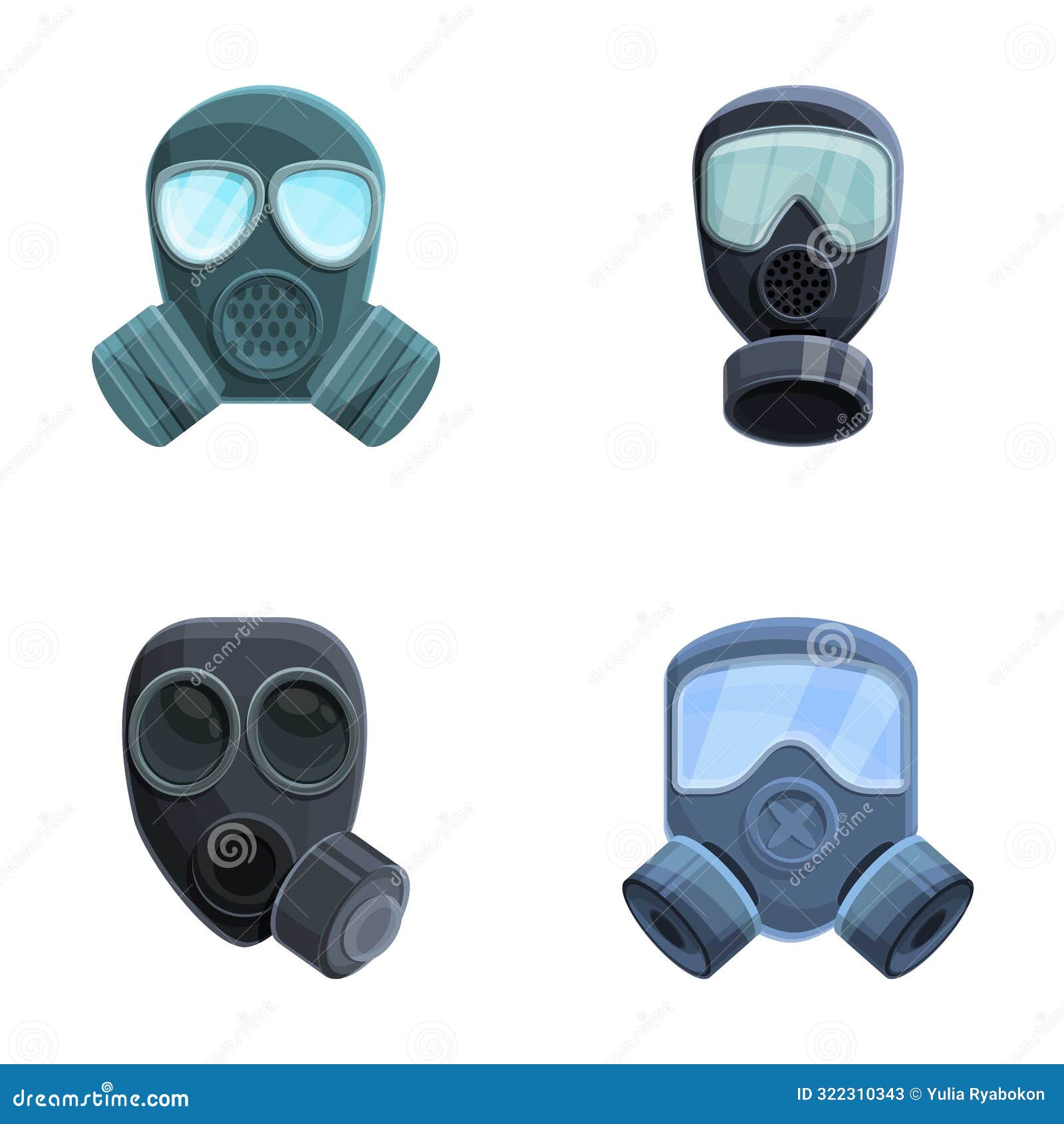 Chemical Mask Icons Set Cartoon Vector. Various Type of Chemical Mask ...