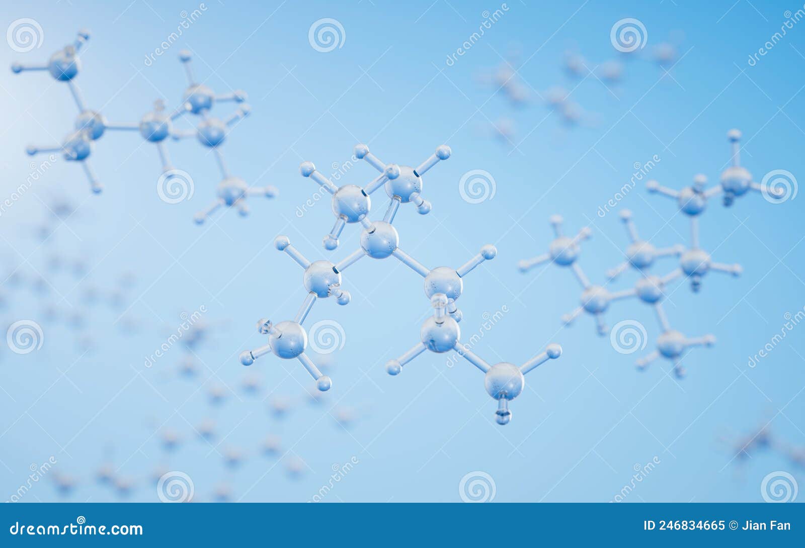 Chemical Molecule with Blue Background, 3d Rendering Stock Illustration ...