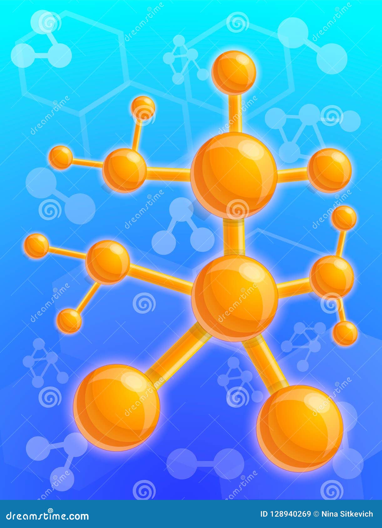 Chemical Molecule Structure Concept Background, Cartoon Style Stock ...