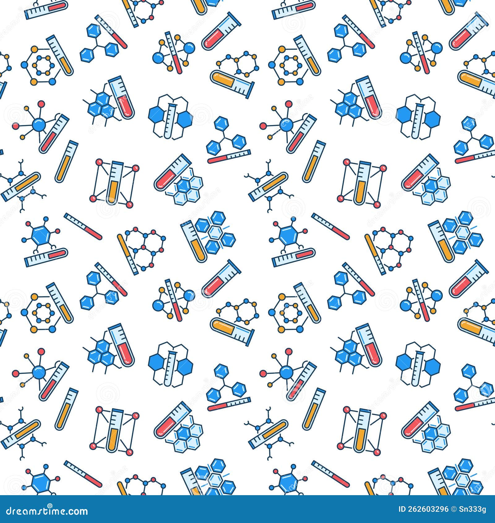 Chemical Molecules with Test Tubes Chemistry Vector Colored Seamless ...
