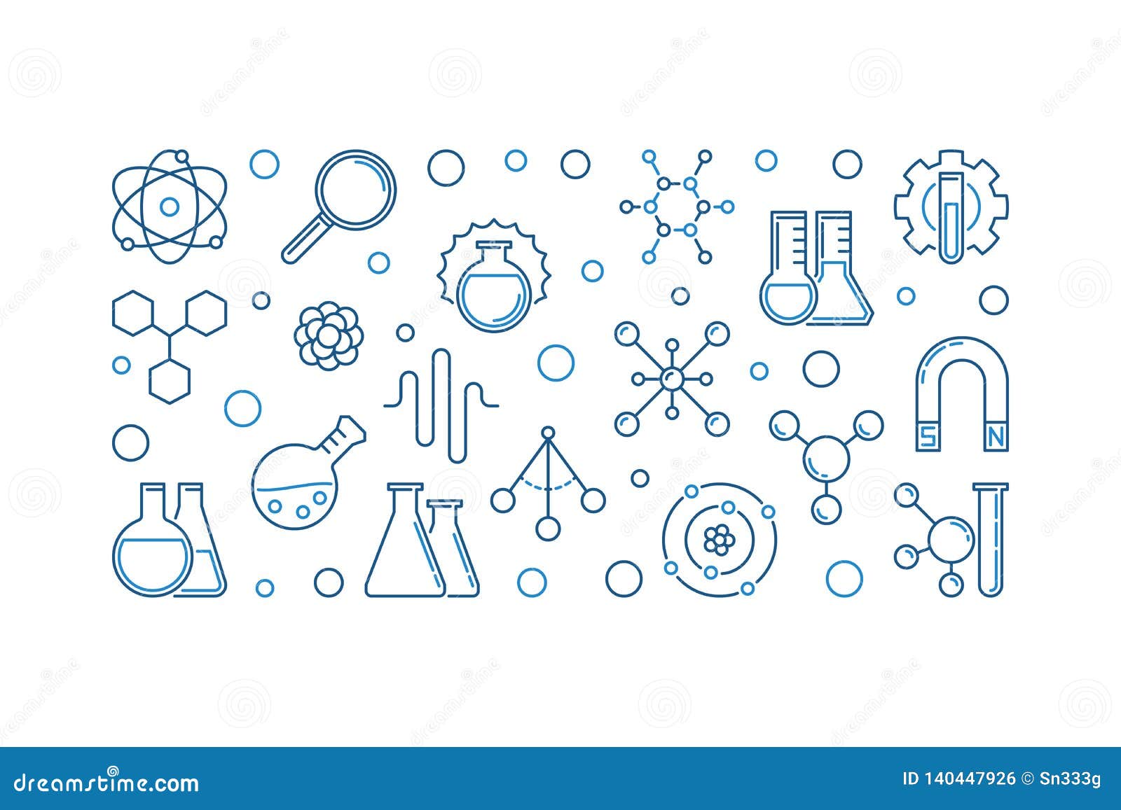 Chemical Physics Vector Outline Blue Horizontal Illustration Stock ...