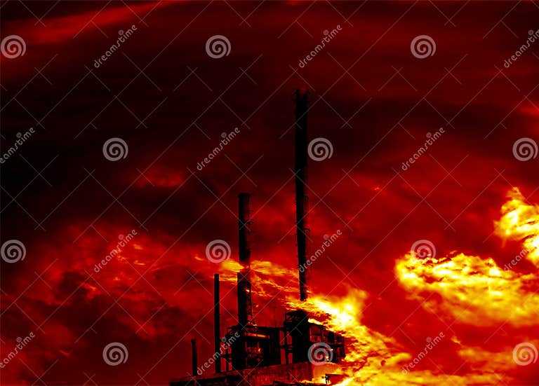 Chemical plant on fire stock illustration. Illustration of energy - 1620356