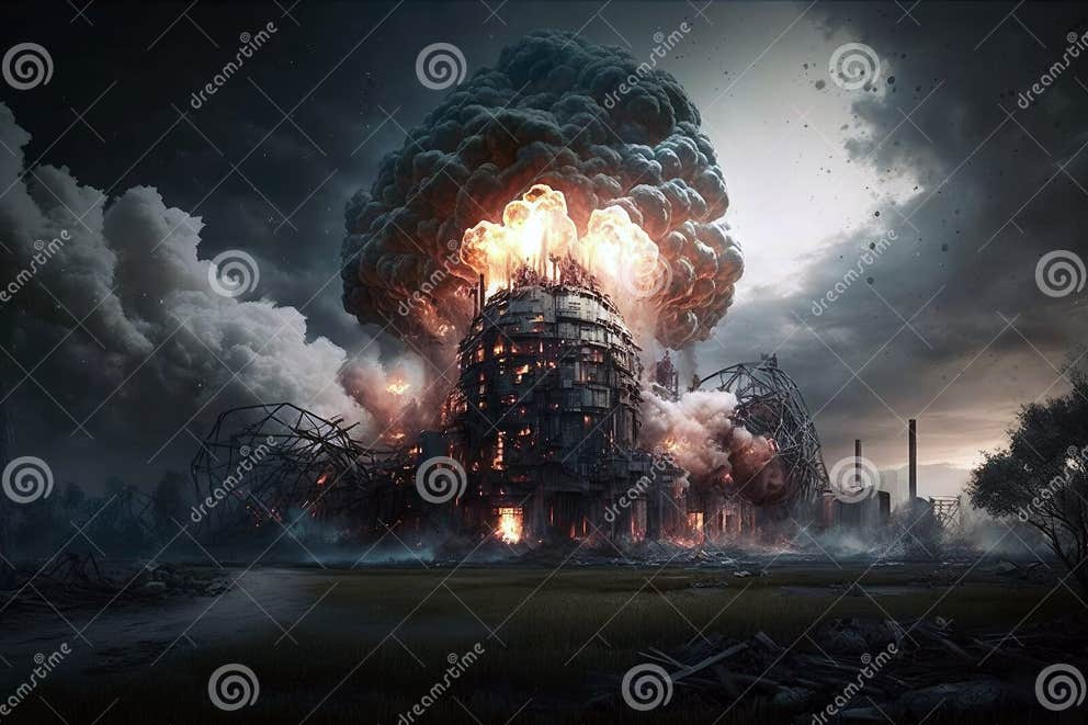 A Chemical Plant that Has Exploded. Generative AI Stock Illustration ...