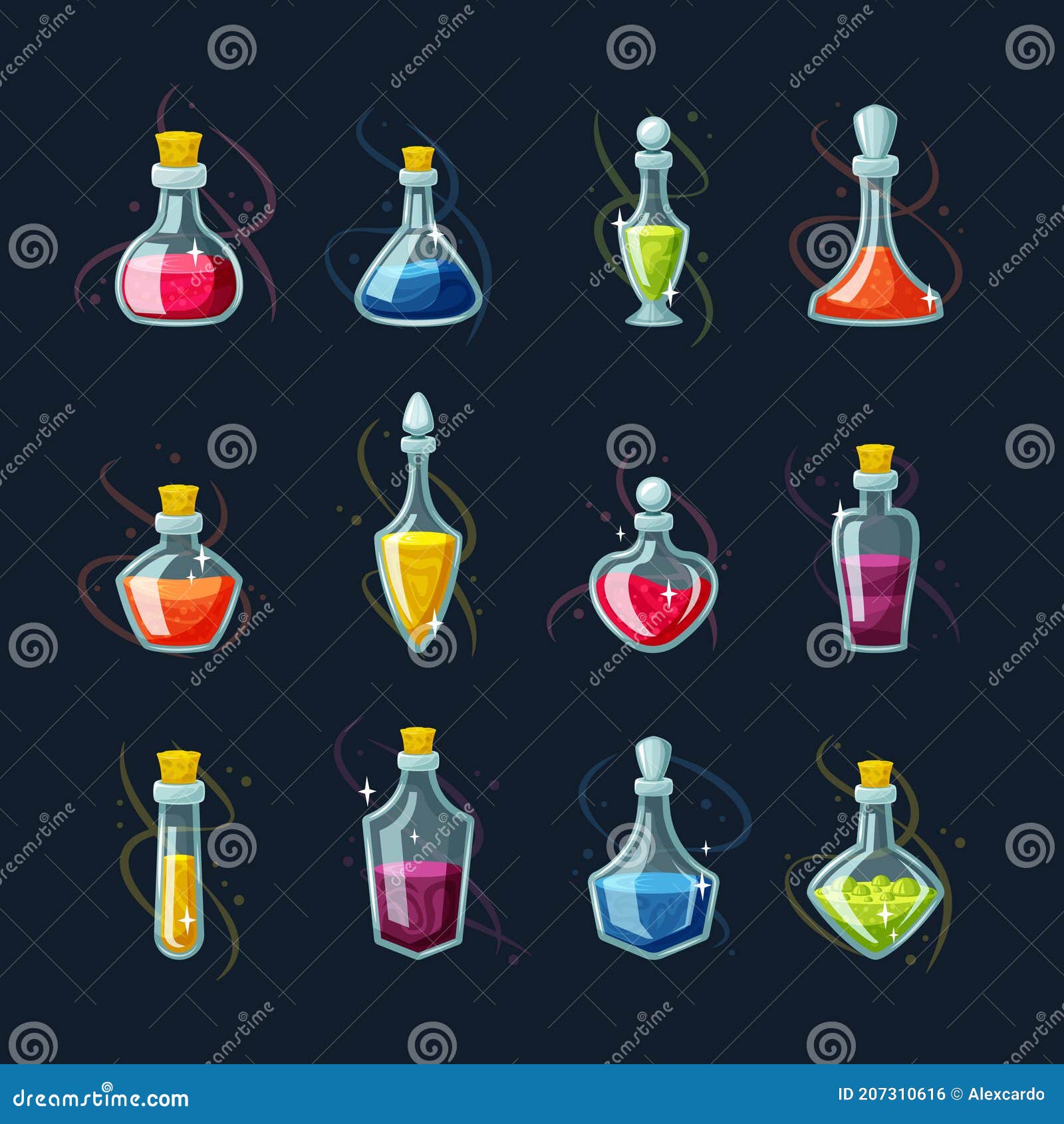 Chemical Potion Magic Vials Set Red Elixir Regeneration And Magic Mana Replenishment Glass