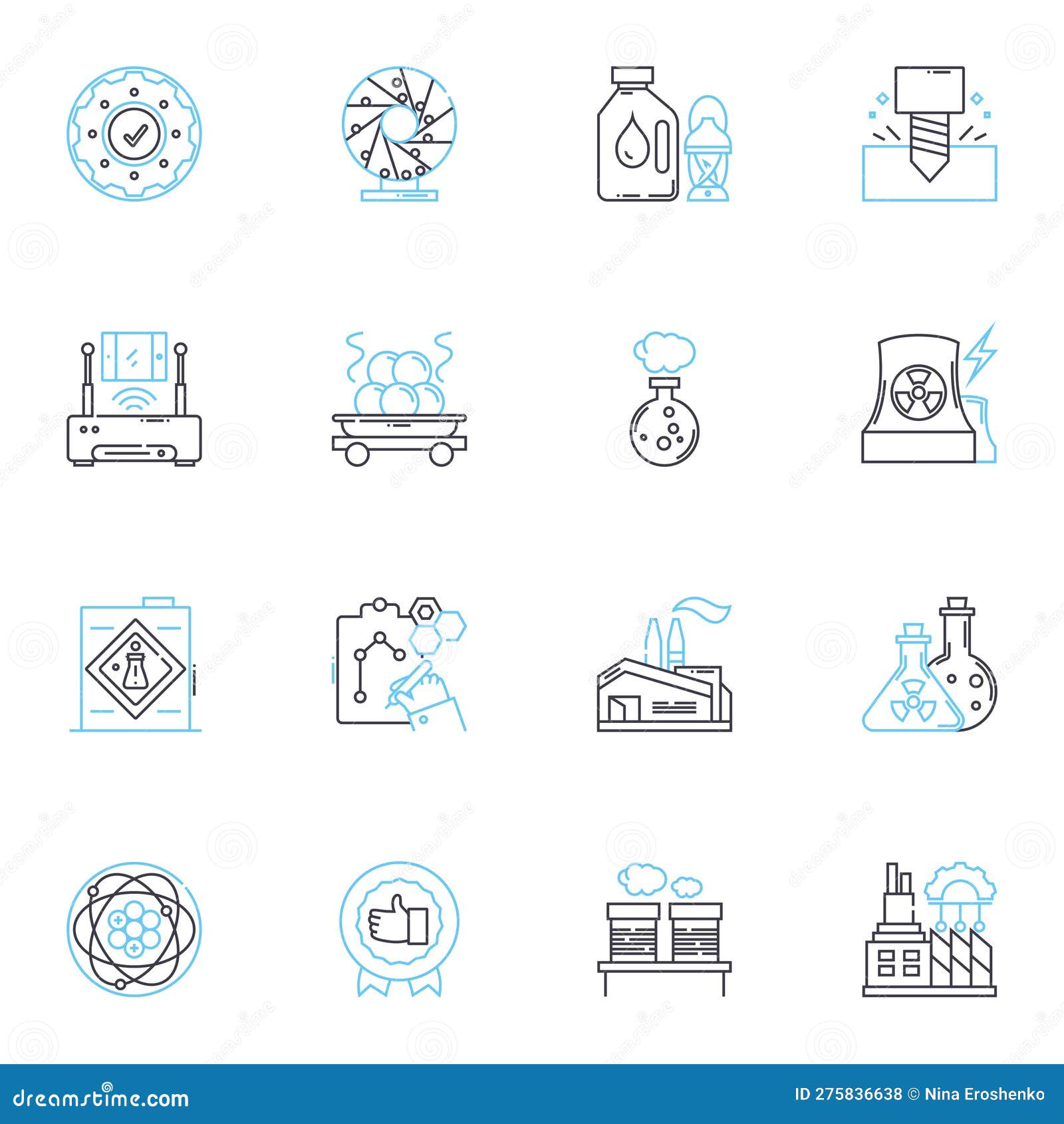 Chemical Processing Linear Icons Set. Synthesis, Reactor, Distillation ...