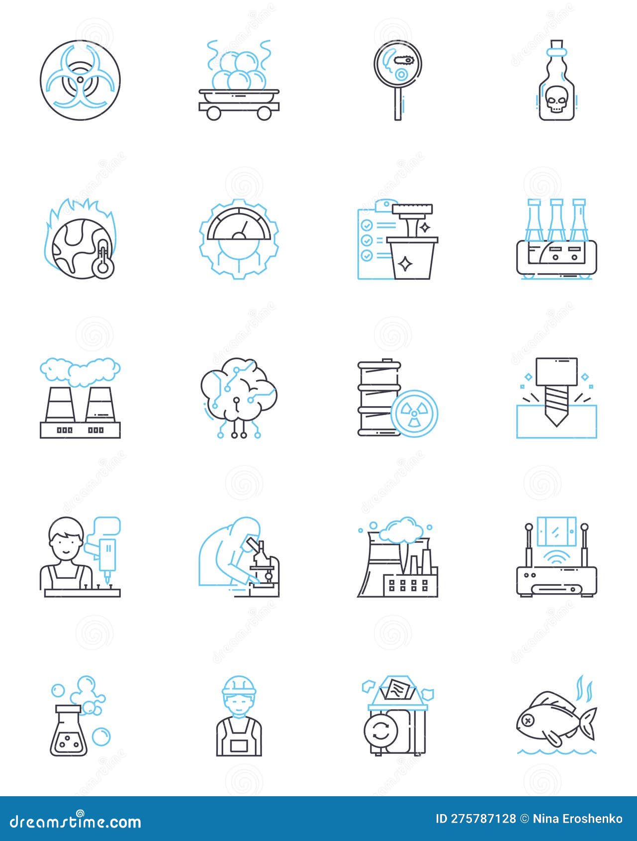 Chemical Production Linear Icons Set. Synthesis, Polymerization ...