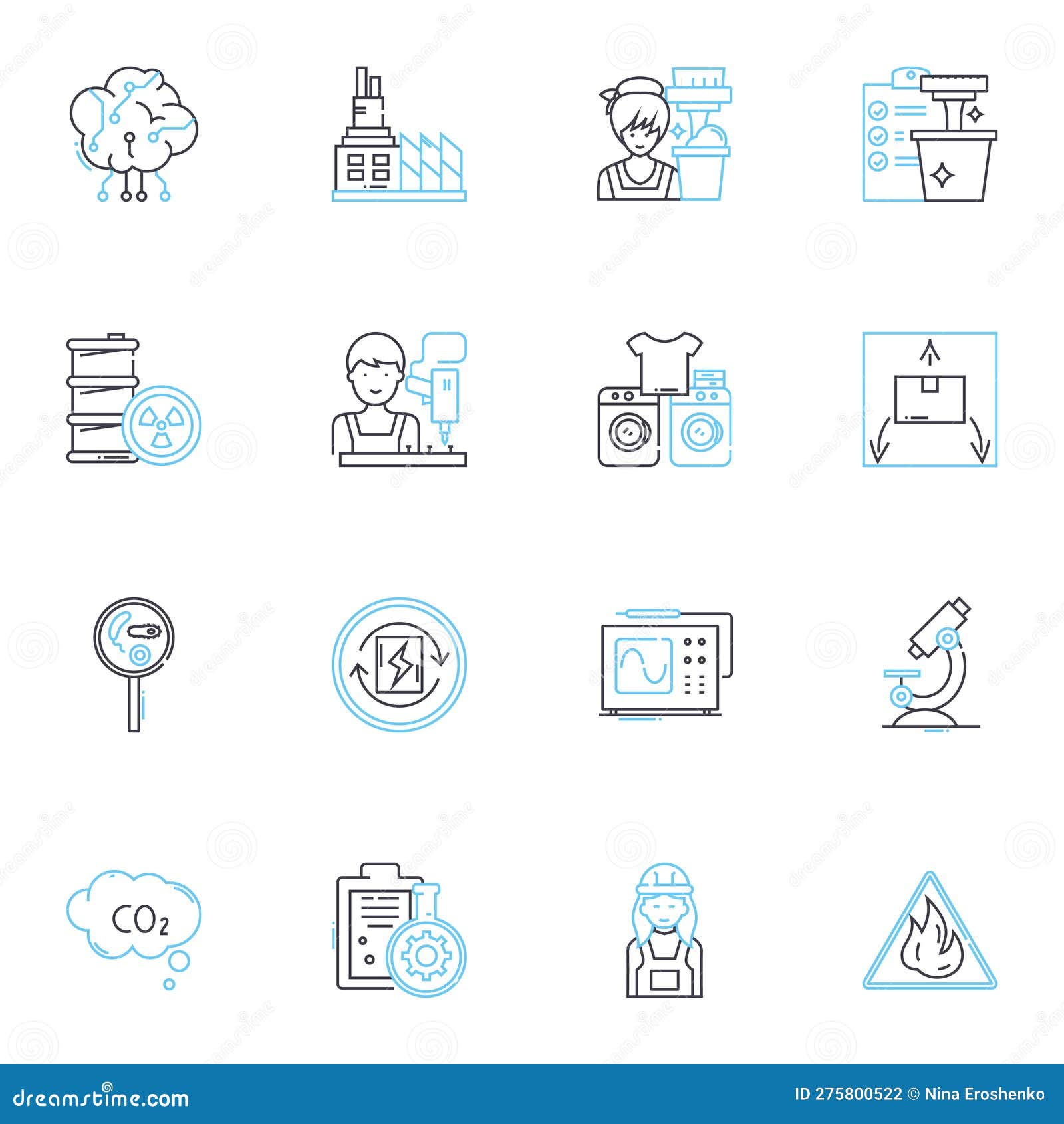 Chemical Production Linear Icons Set. Synthesis, Polymerization ...