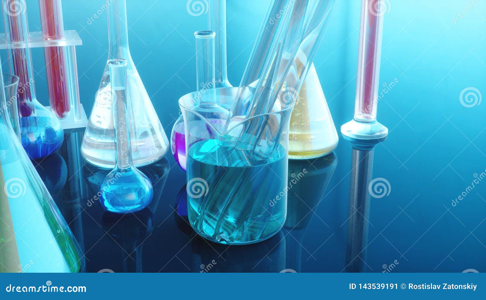 Chemical Reaction, Flasks with Different Laboratory Glassware and ...