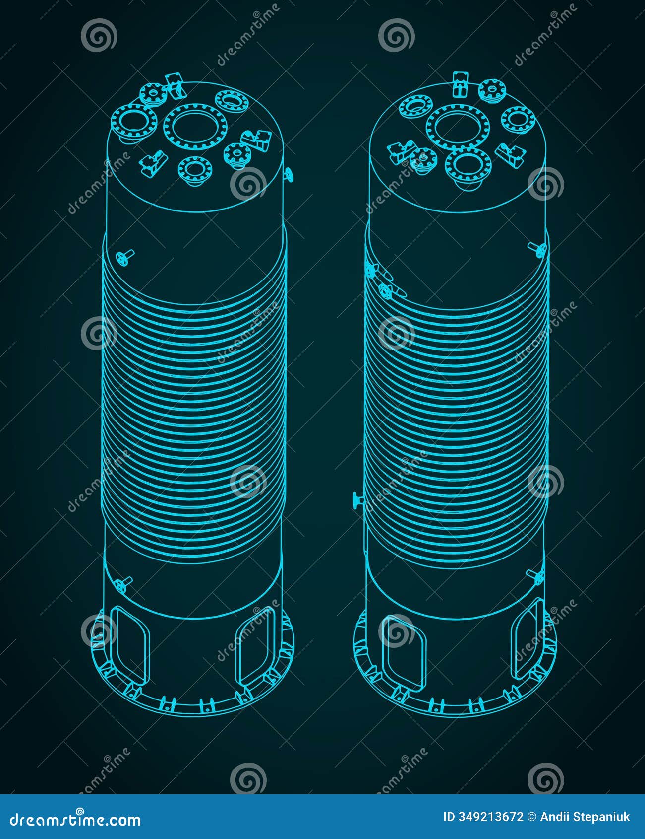Chemical Reactor Isometric Blueprints Vector Illustration ...