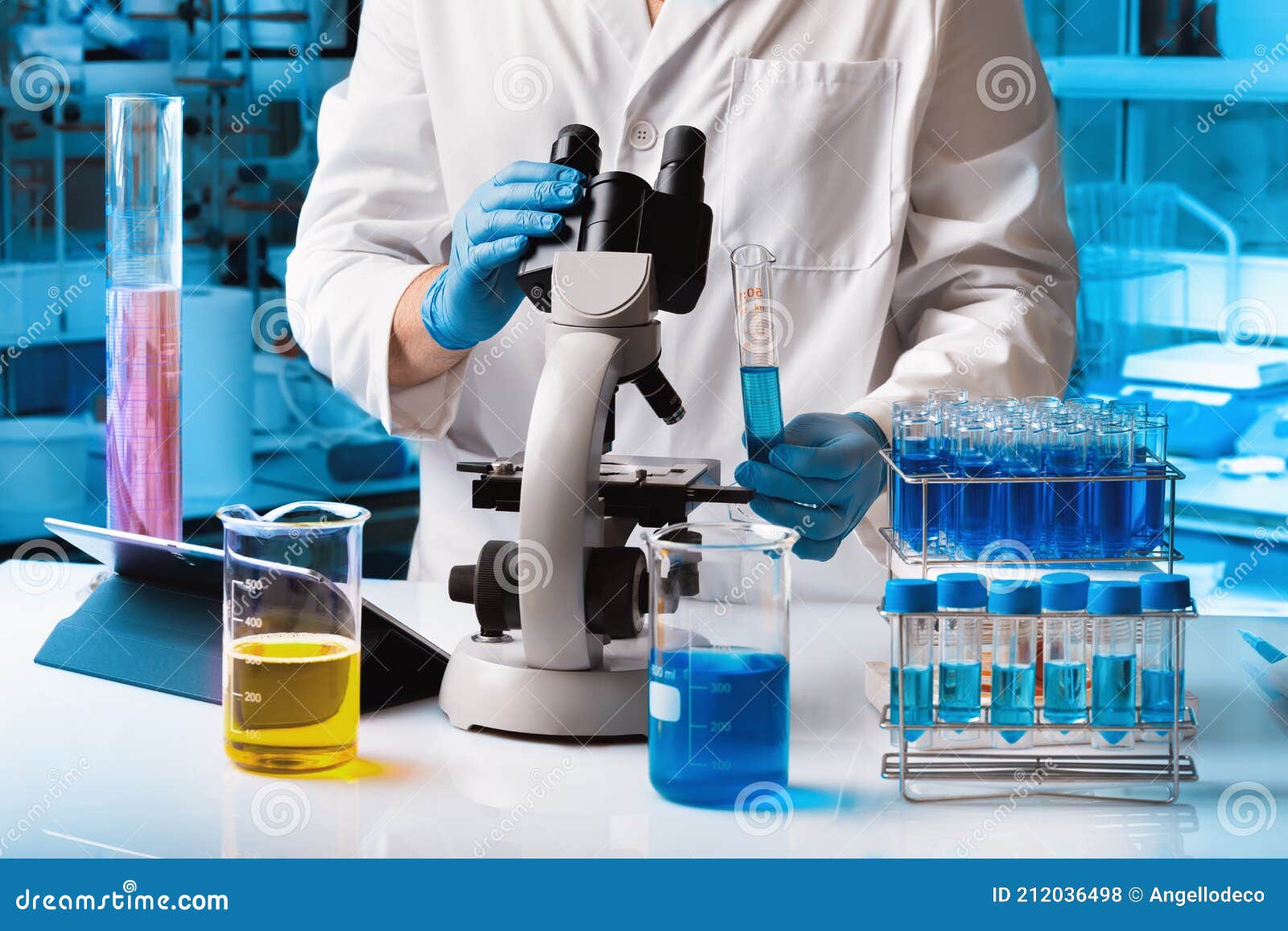 Chemical Researcher Working in Research Lab with Material and ...