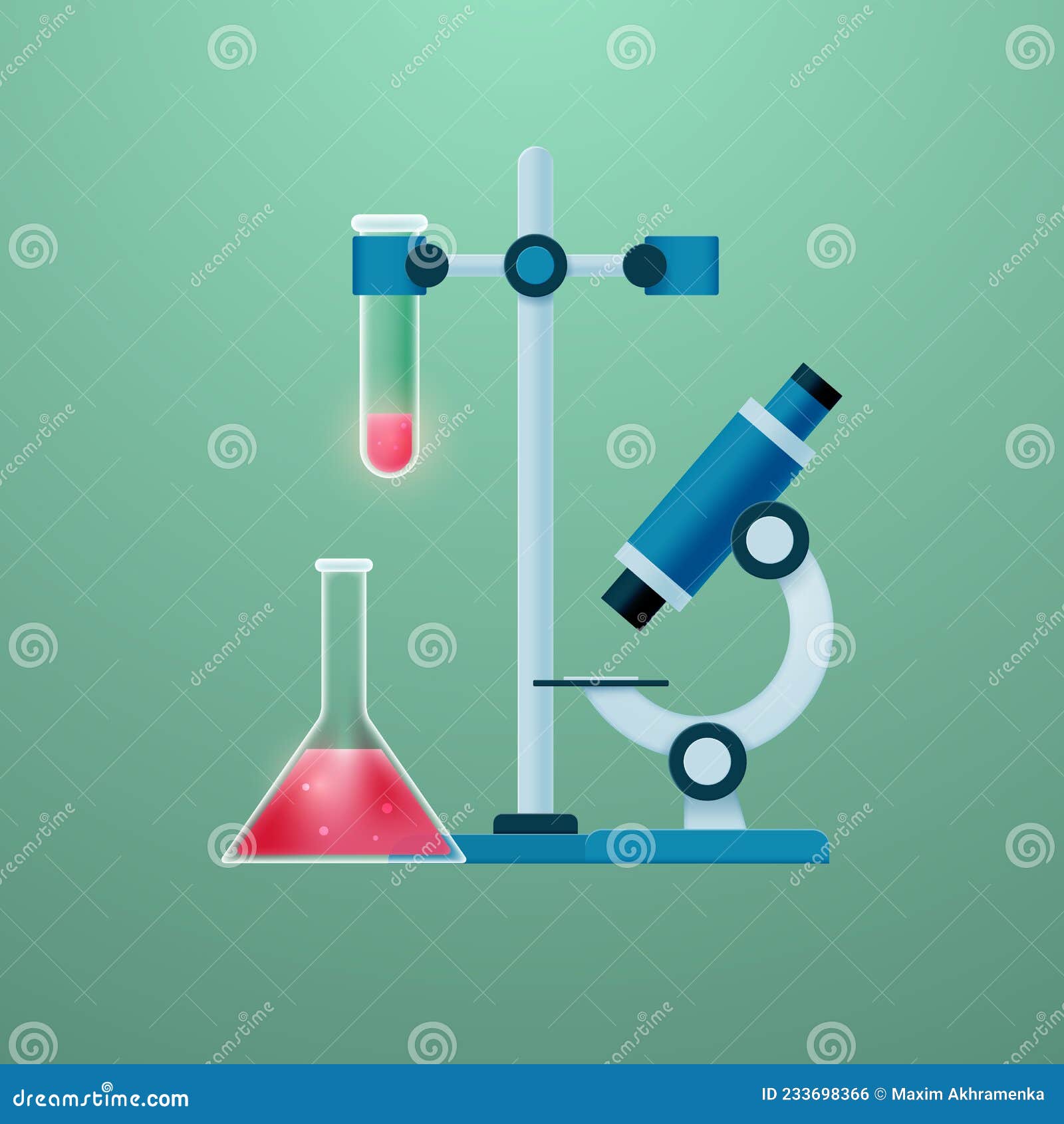 Chemical or Science Laboratory Set. Microscope, Flasks and Stand Stock ...