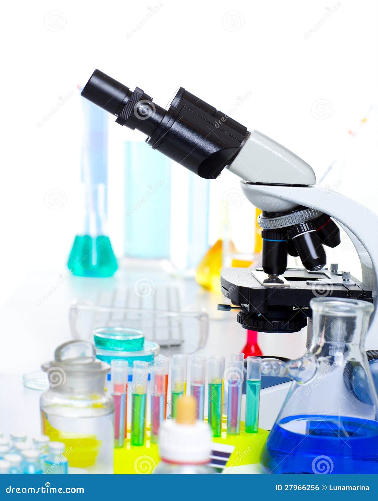 Microscope Test Tubes And Beaker On Blue Background Royalty-Free Stock ...