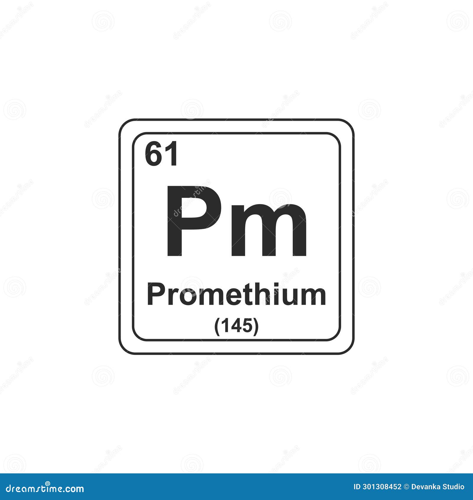Promethium Icon. Pm Chemical Element. Atomic Number 61. Mass 145. Blue ...