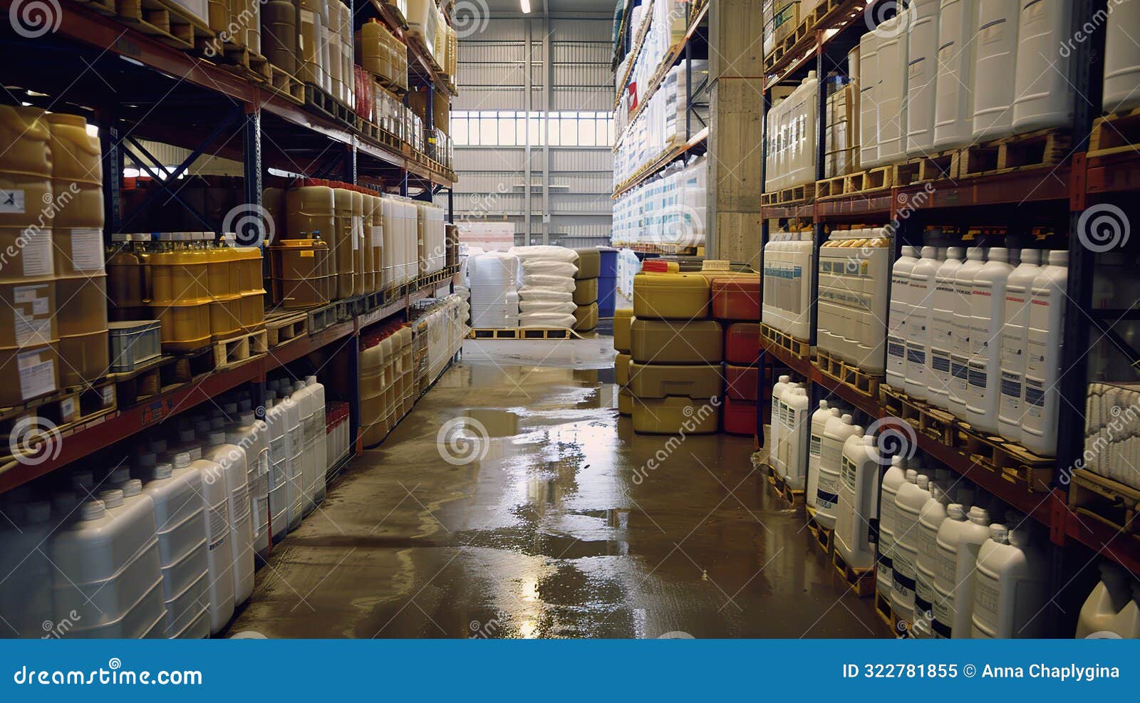 Chemical Storage Warehouse with Industrial Containers and Drums Stock ...