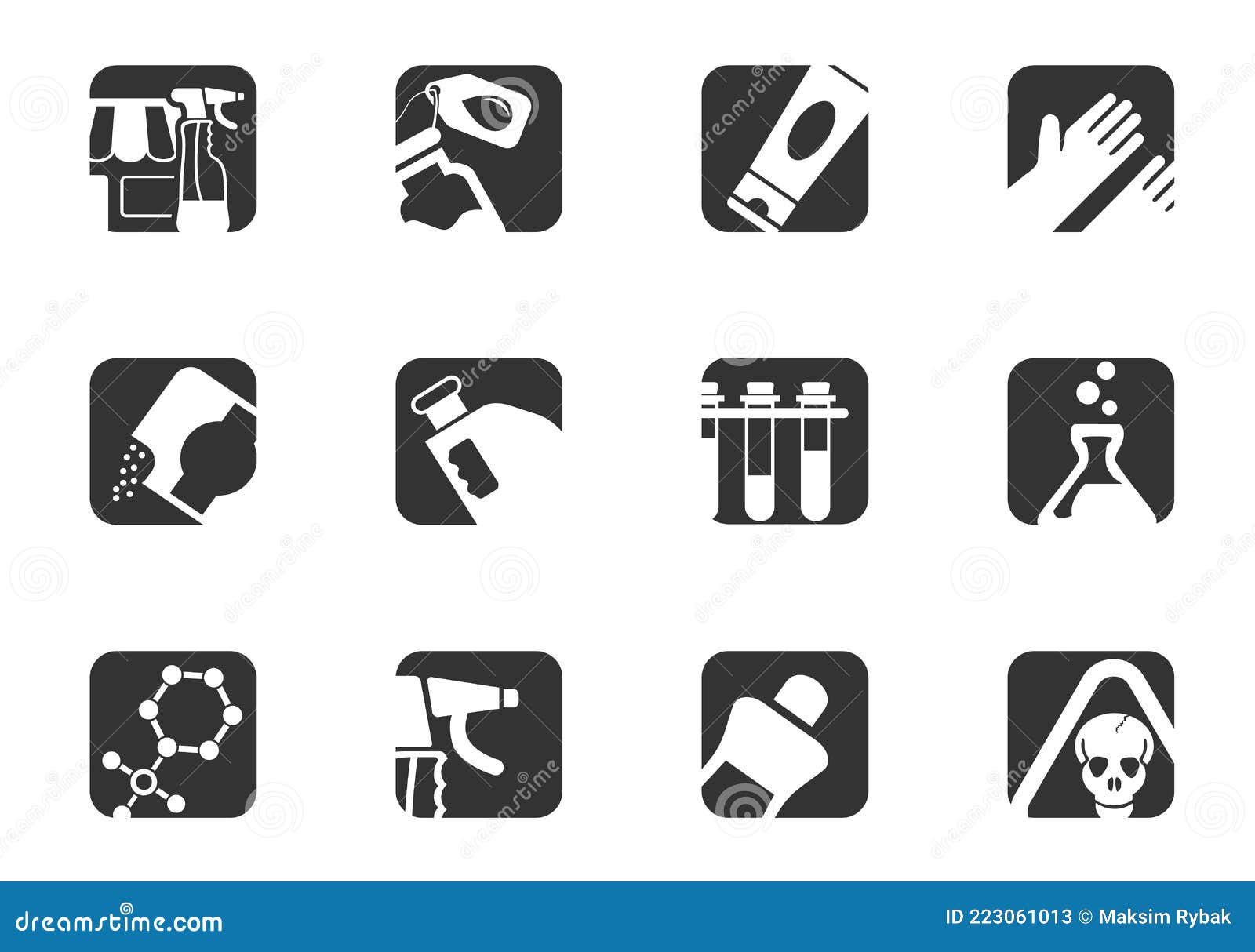 Chemical store icon set stock vector. Illustration of stamp - 223061013