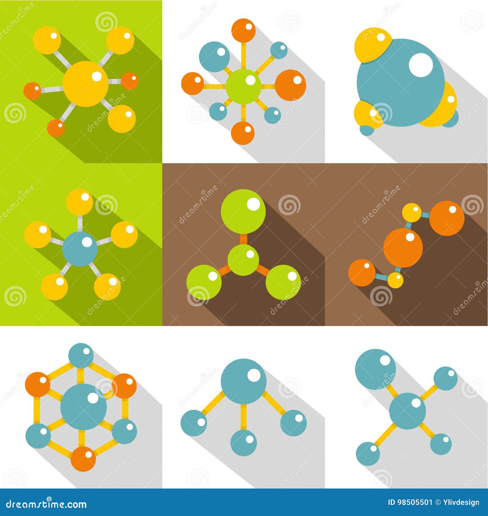 Chemical Structure Icons Set, Flat Style Stock Vector - Illustration of ...