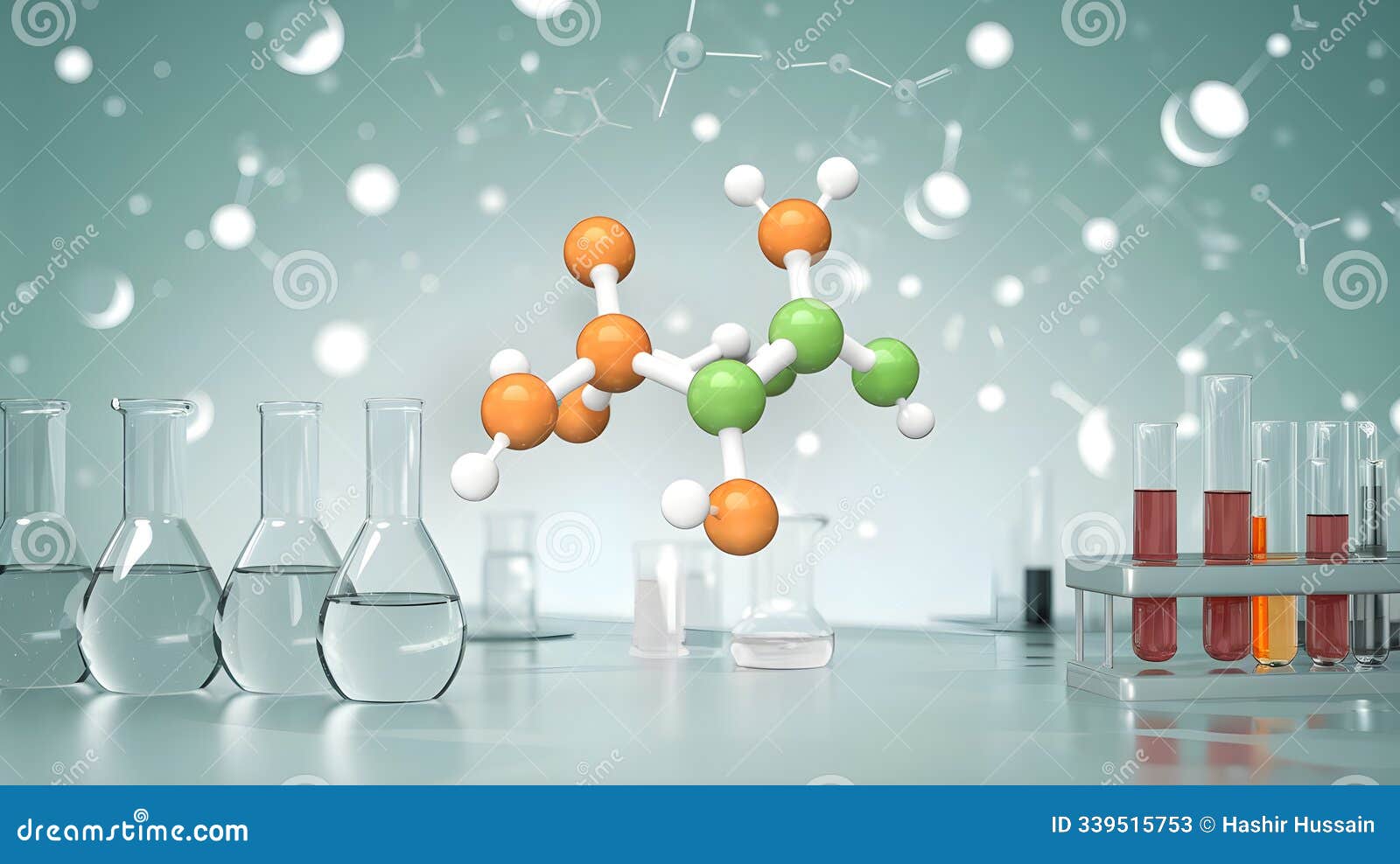 Chemical Structure Lab Glassware Research Science Experiment Stock ...