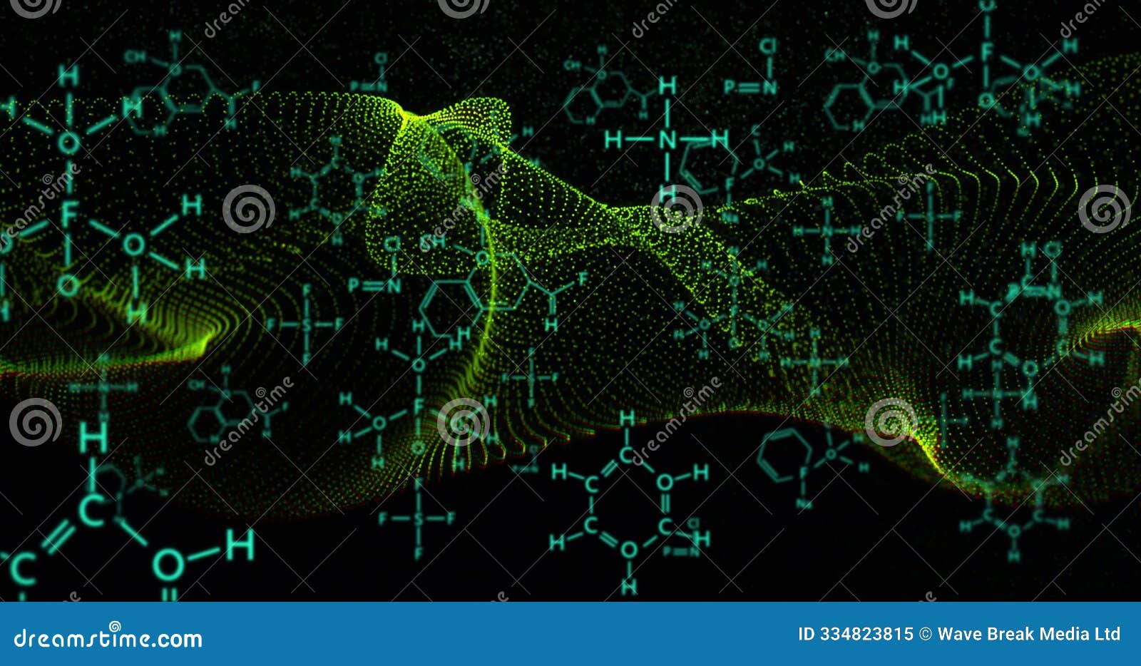 Chemical Structures and Molecular Bonds Over Dynamic Green Wave Image Stock Image - Image of ...