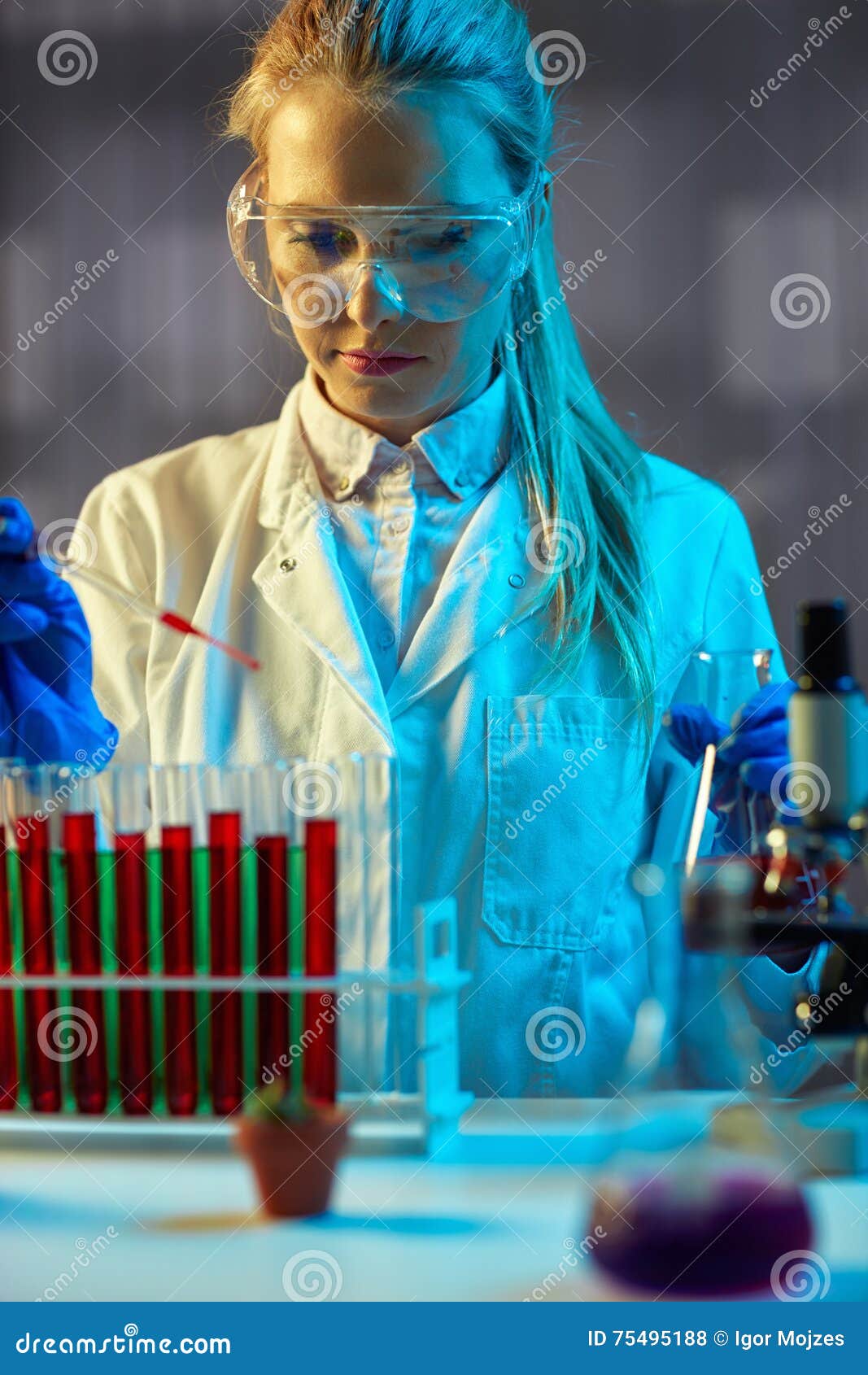 Chemical Technician Working at Night in the Lab Stock Photo - Image of ...