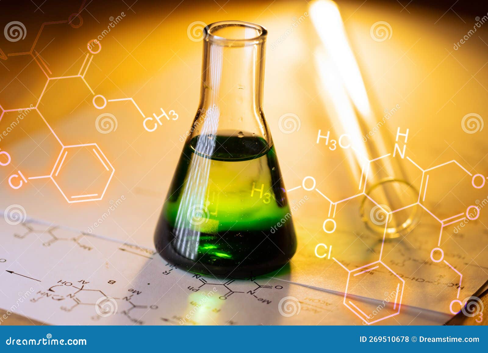 Chemical Tube with Reaction Formula Stock Photo - Image of organic ...