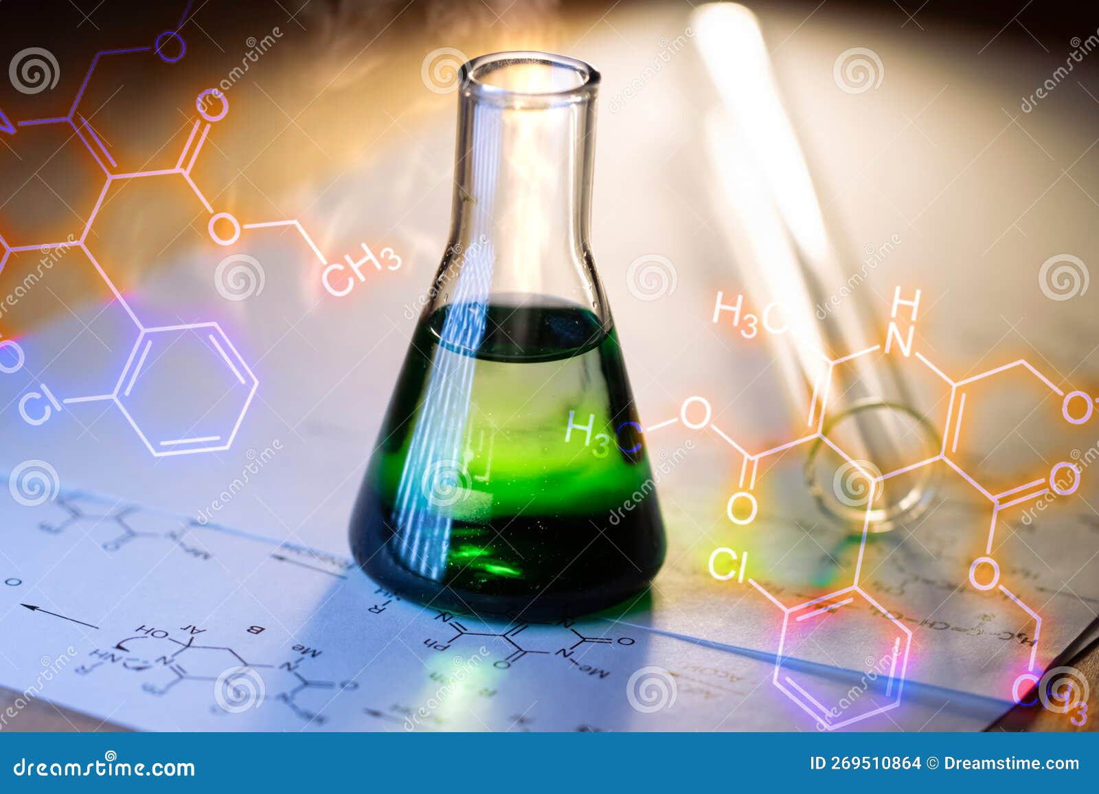 Chemical Tube with Reaction Formula Stock Photo - Image of fusion ...