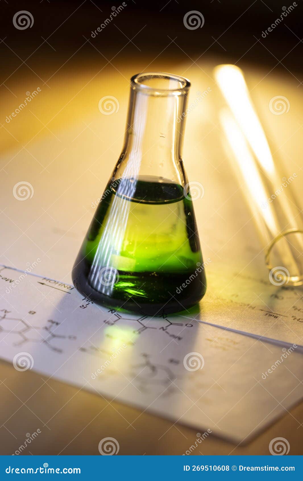 Chemical Tubes with Reaction Formulas Stock Photo - Image of laboratory ...